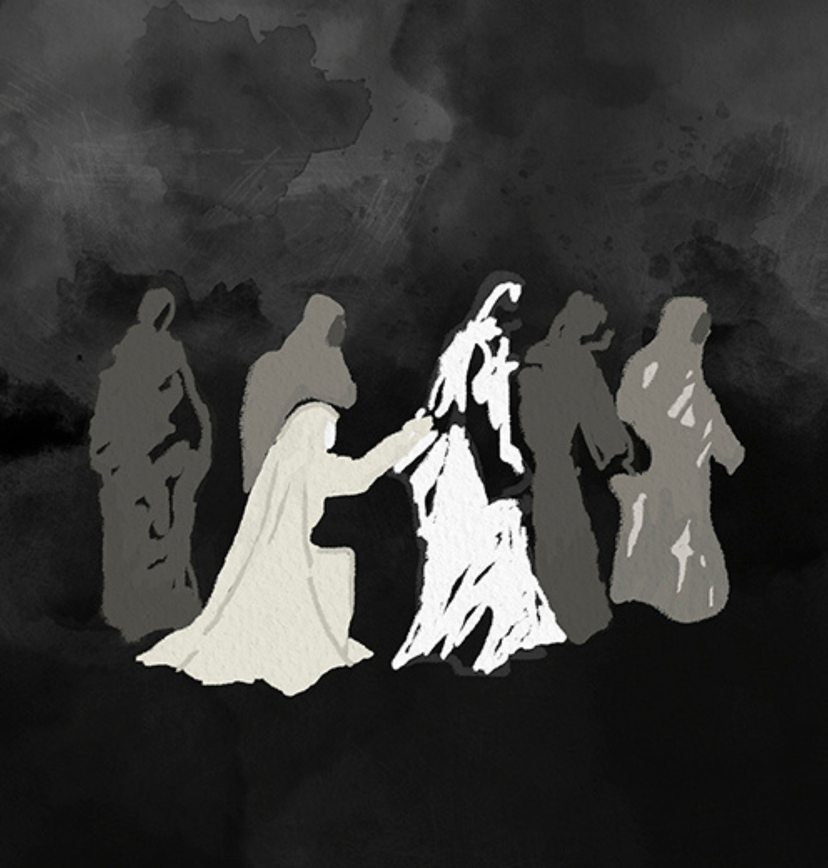 Bleeding Woman Touching Jesus, Dark Black White Christian Bible Minimal ...