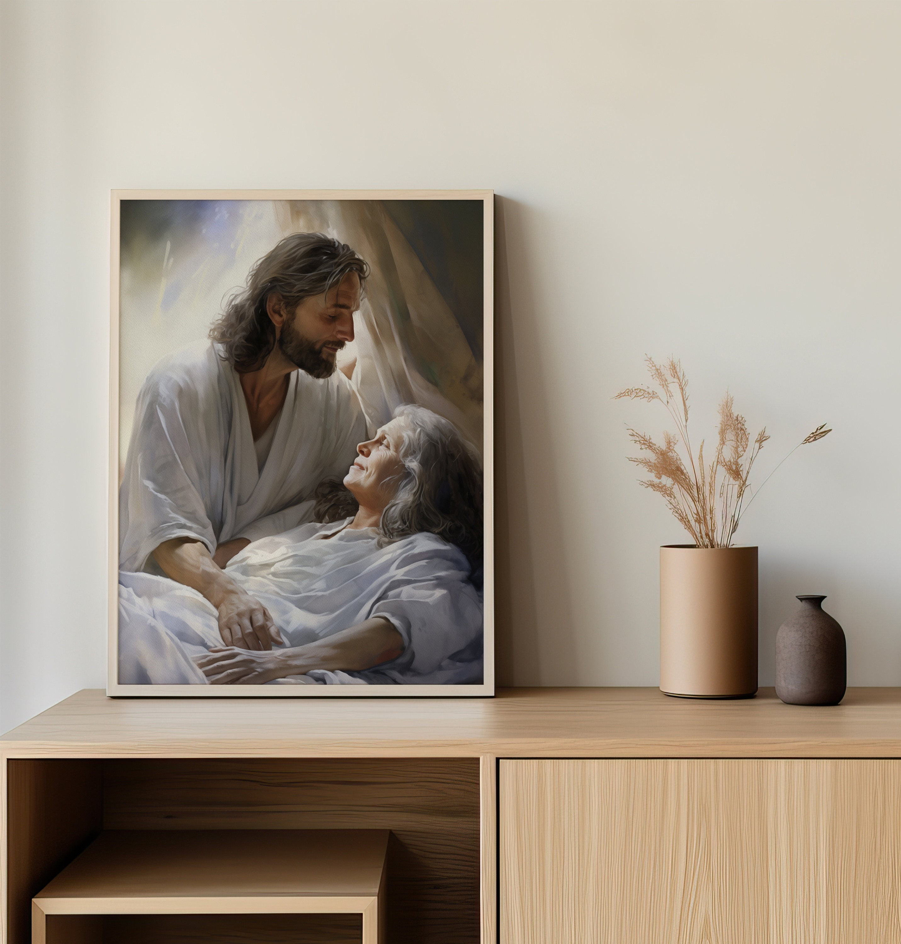 Jesus Heals Peters Mother-in-law, Christian Watercolor Painting Bible ...