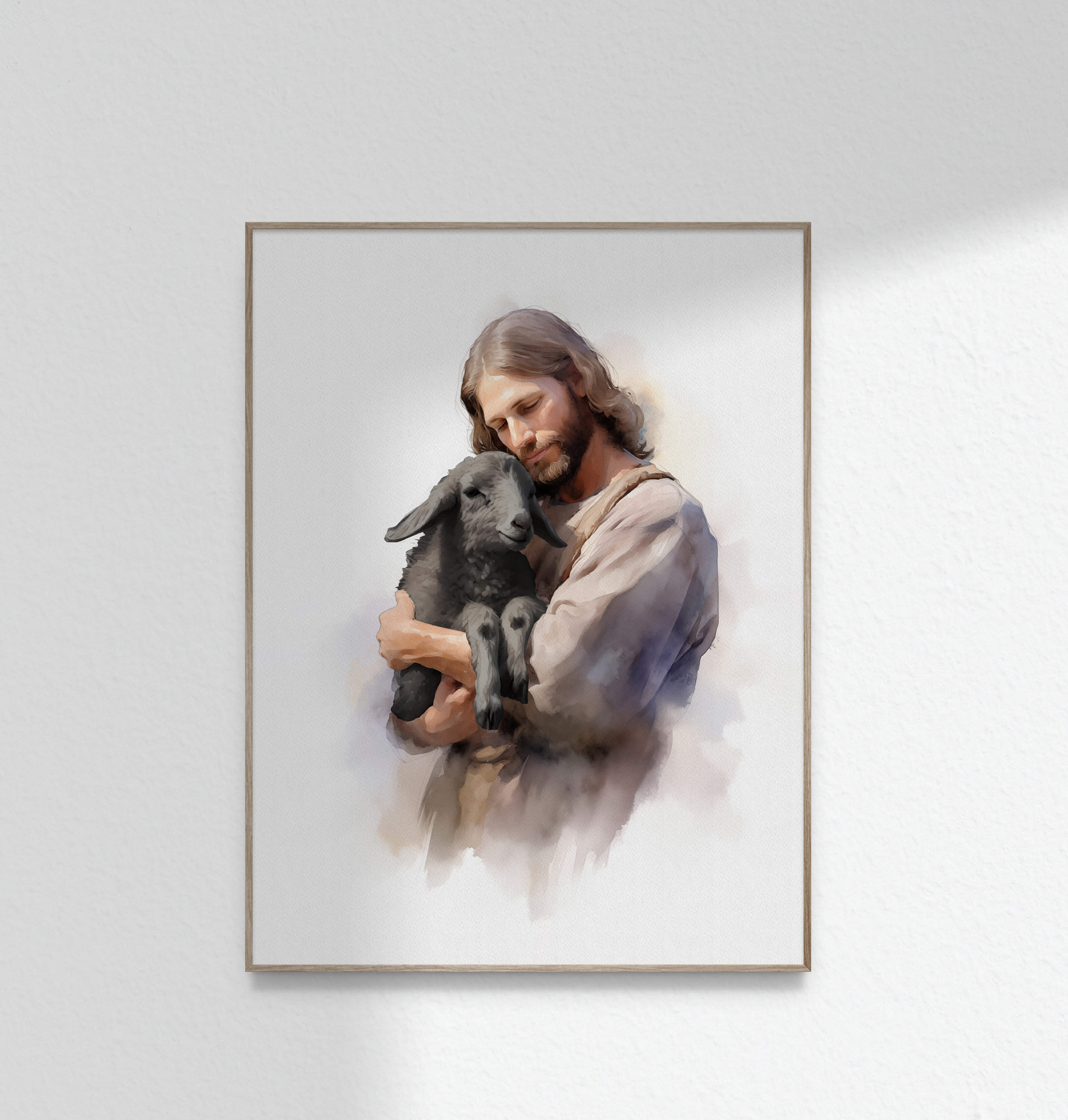 Jesus With a Black Lamb Christ With Lamb Christ Holding Black Sheep ...