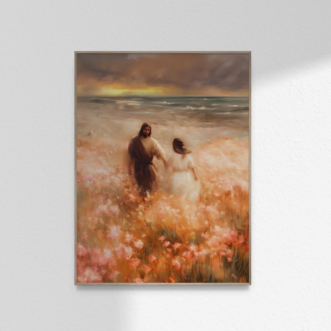Jesus Welcoming Woman to Heaven, Jesus With a Woman in a Field of ...
