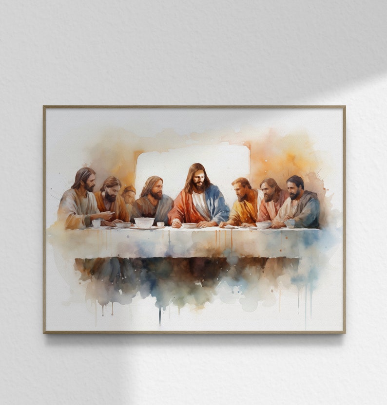 Last Supper Art Jesus Christ With Disciples Christian Art Watercolor ...