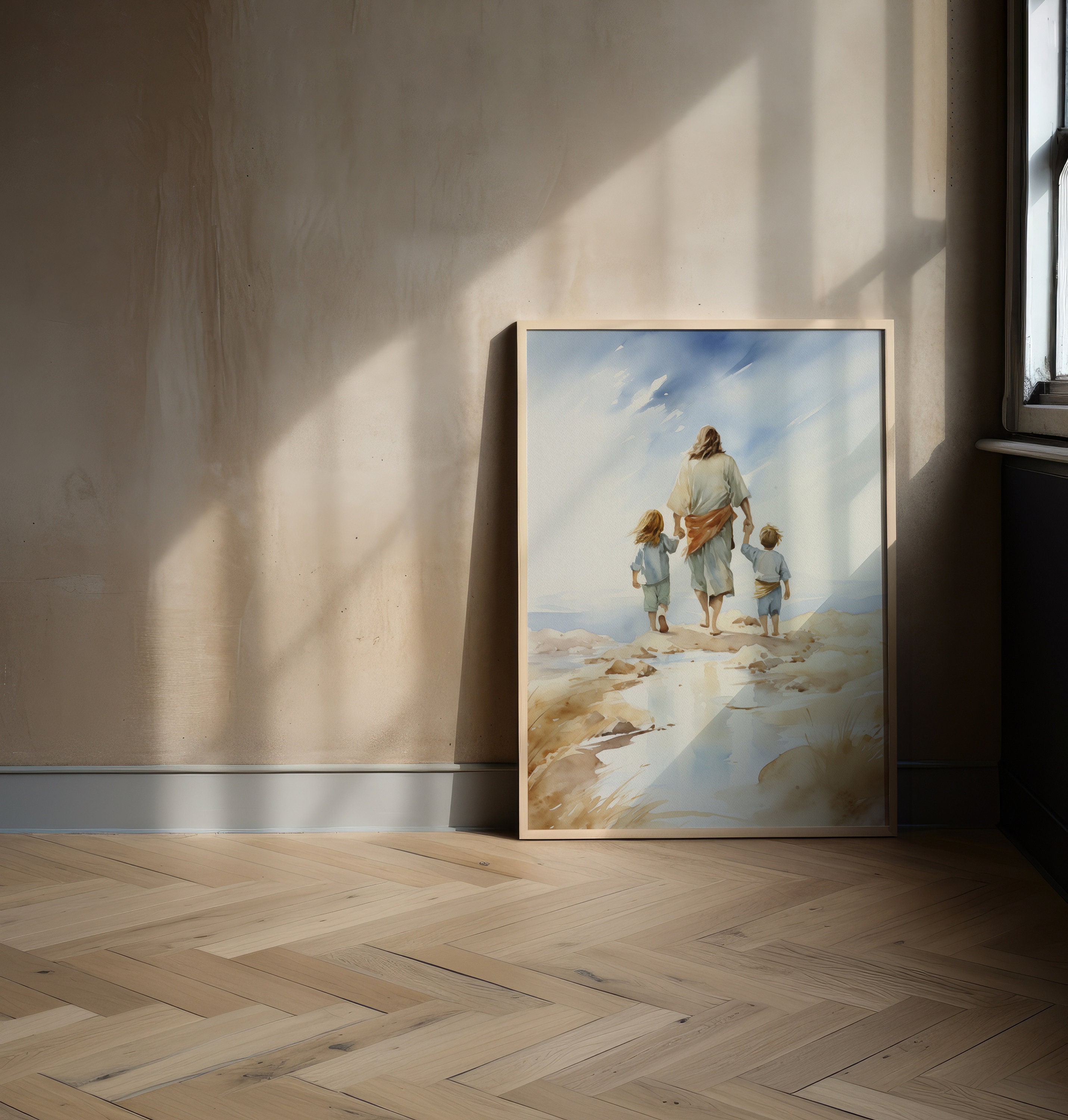 Walk Beside Me Jesus Christ Walking With Two Children - Etsy