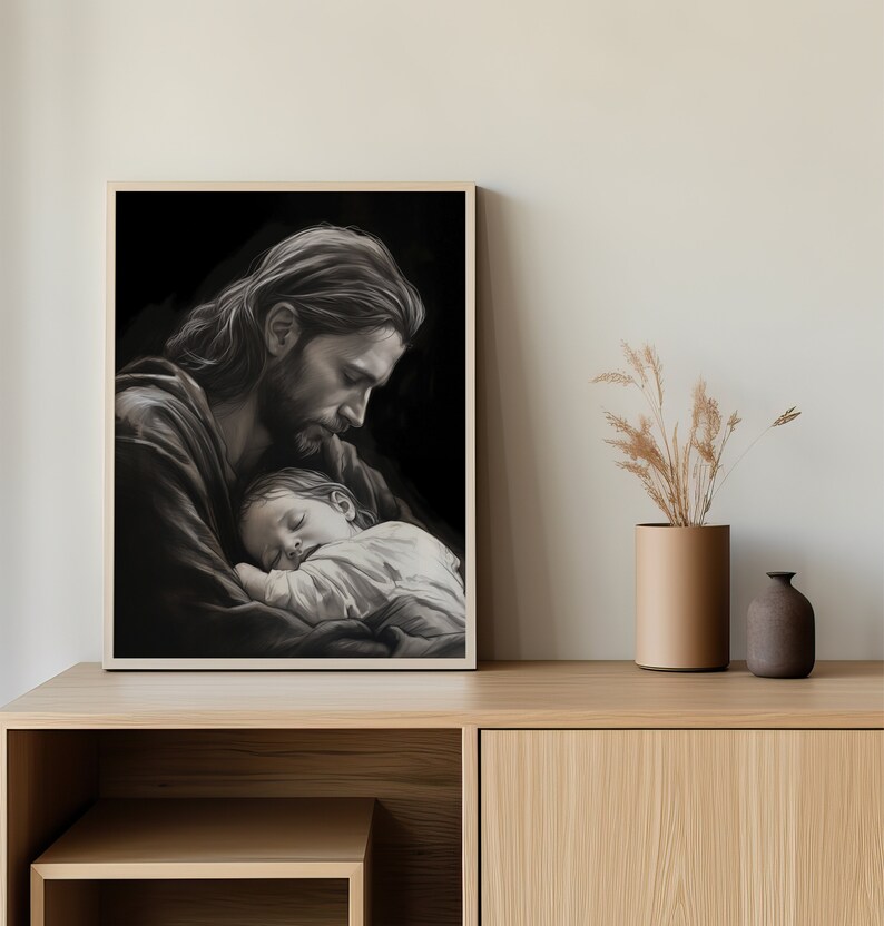 Jesus With Baby Black and White Drawing Sketch Christ Painting ...