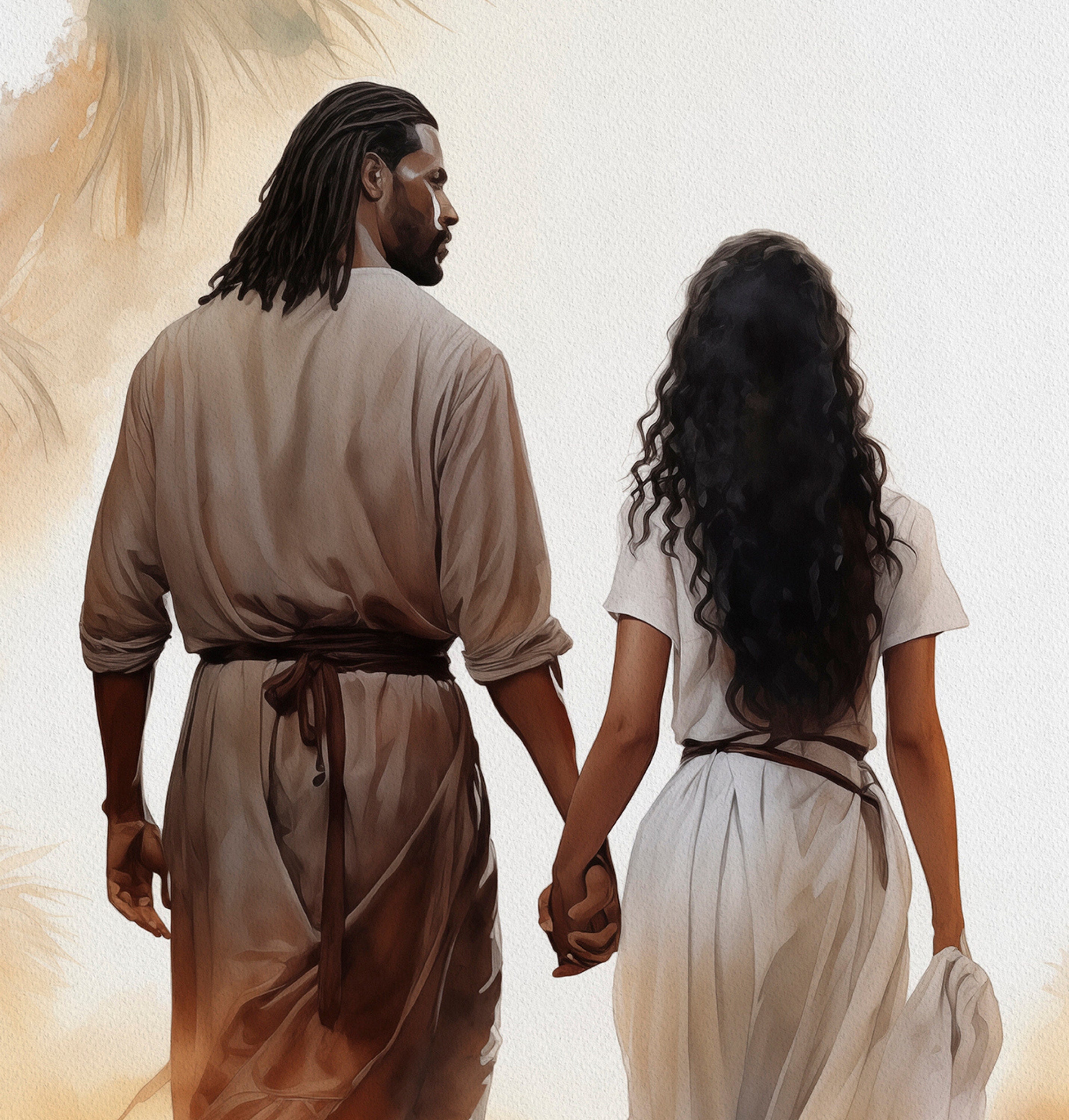 Black Jesus With Woman Christ Walking With Girl Black Christian Art ...