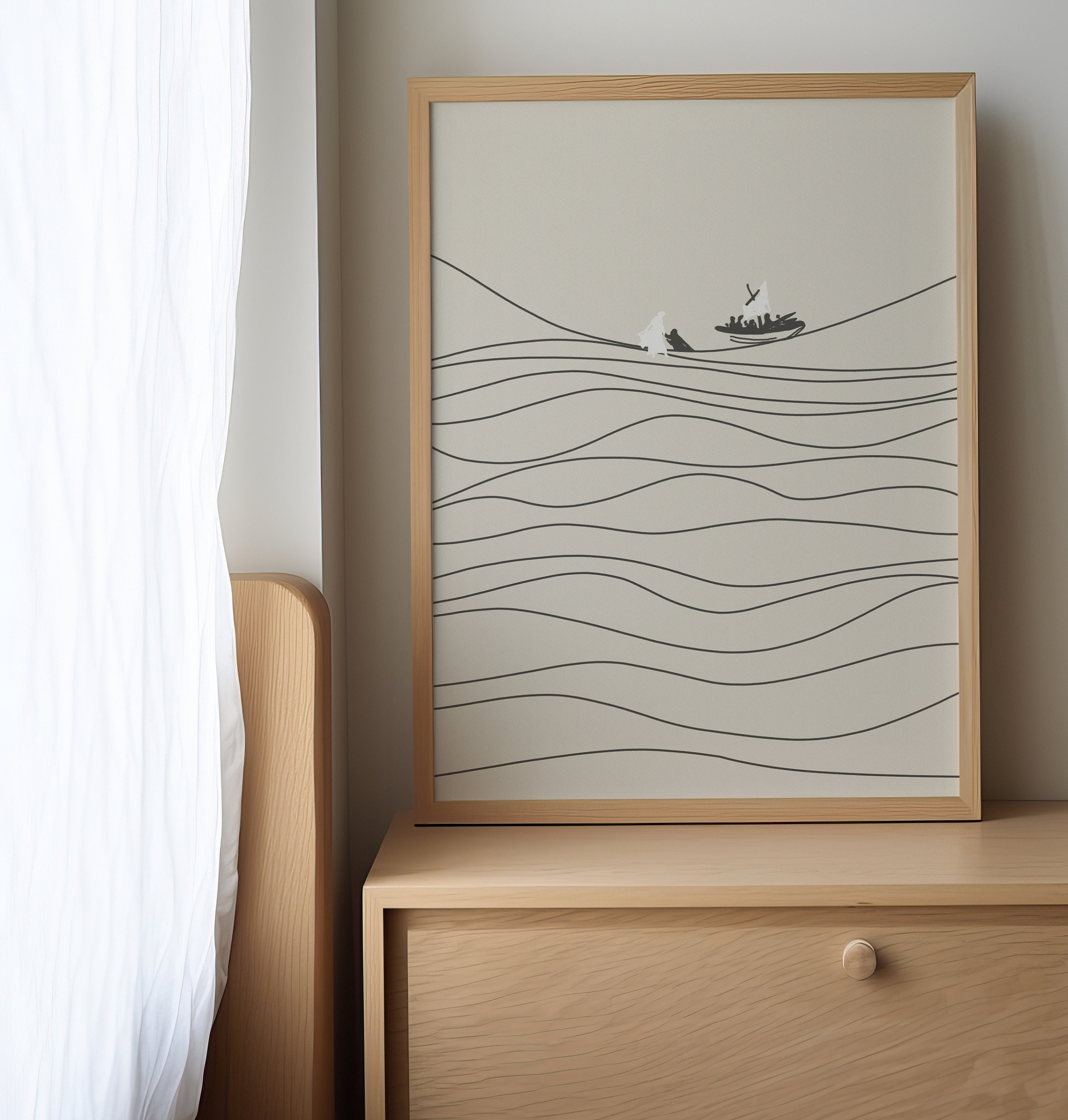 Jesus Walking on Water Saves Peter Grey Beige White Christian - Etsy