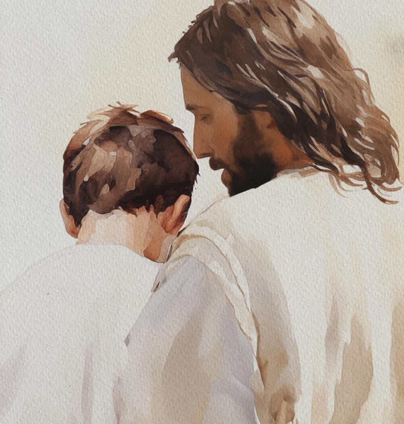 PRINTED Jesus With Young Man Art Jesus Hugging Teenage Boy Art, Embrace ...