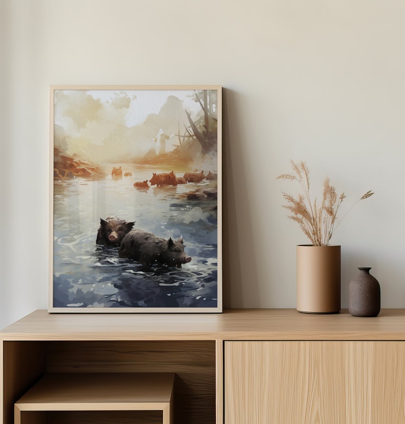 Jesus Casts Demons Into a Herd of Pigs Swine Bible Story Art Poster ...