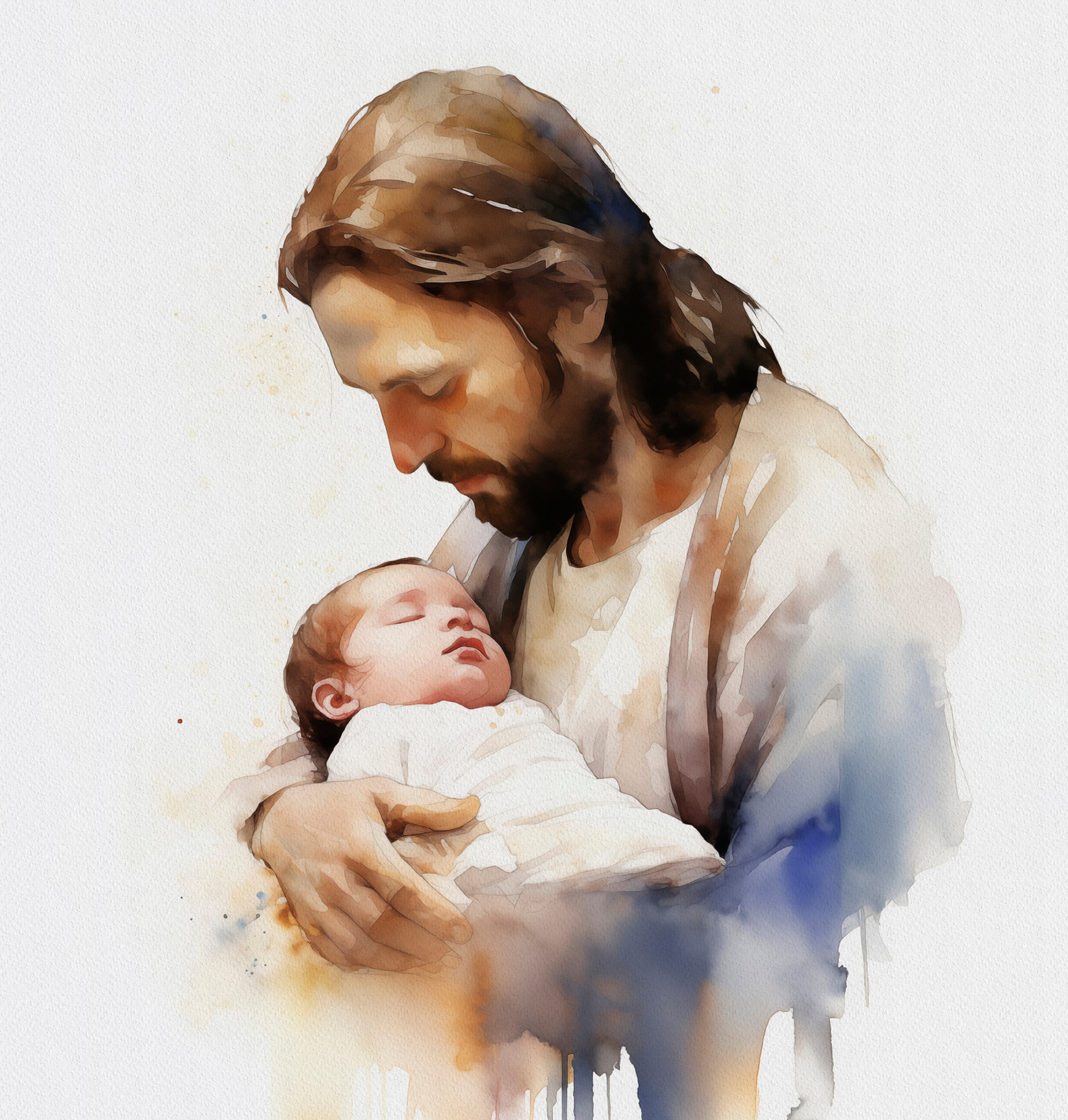 Jesus With Baby Father Child Portrait Catholic Dad Gift Watercolor ...