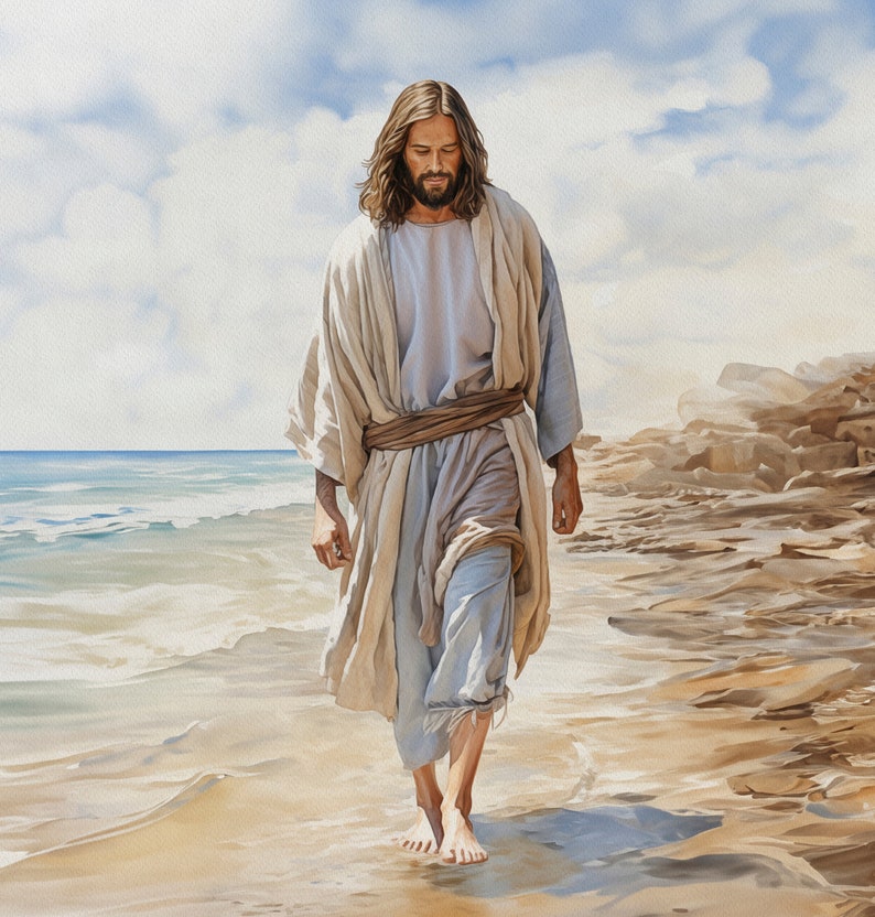 Jesus Walking on Beach Jesus Painting for Beachhouse Christ Beach Wall ...
