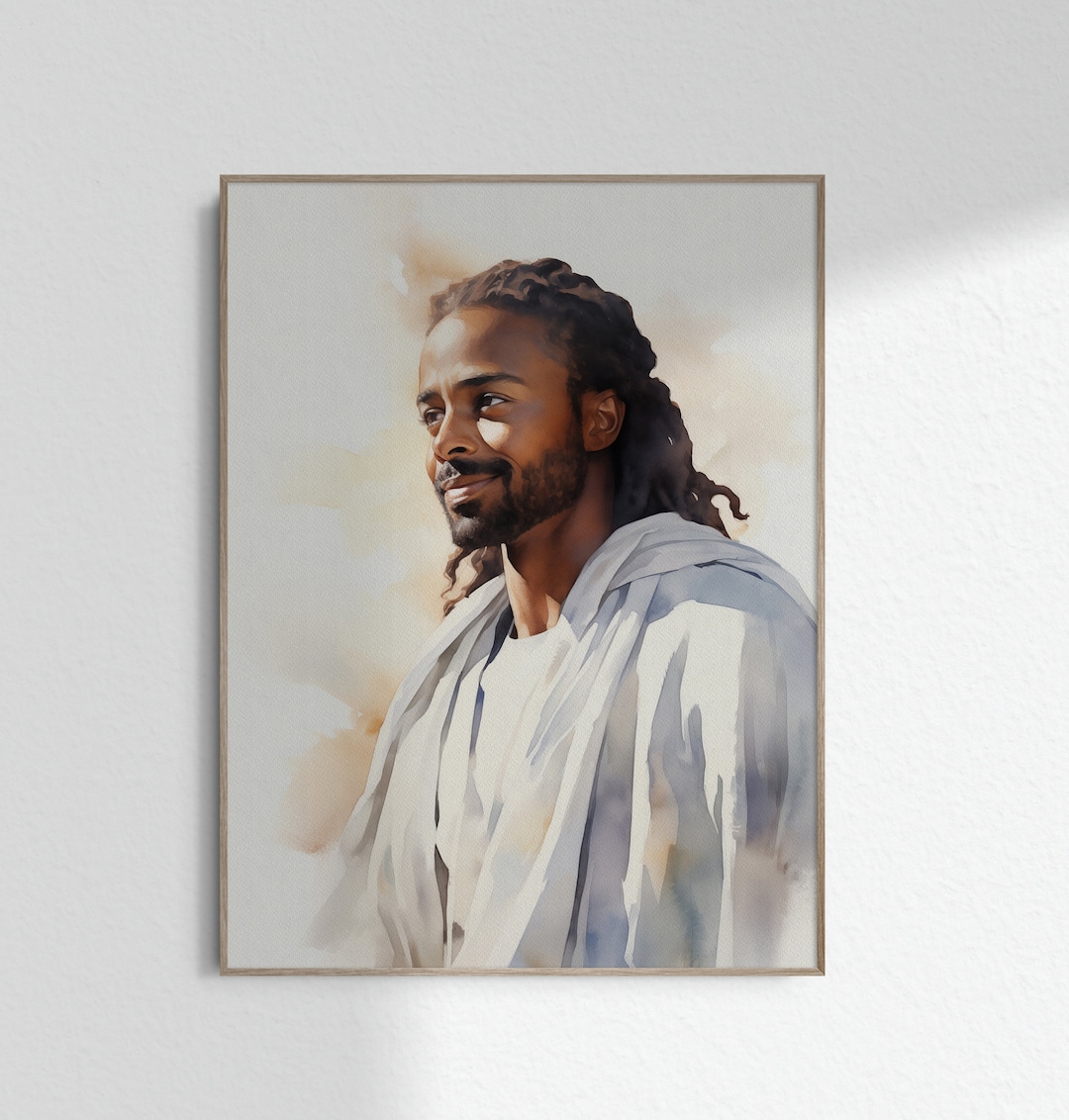 Smiling Black Jesus Christ Black Christian Art Black Man Art Watercolor ...