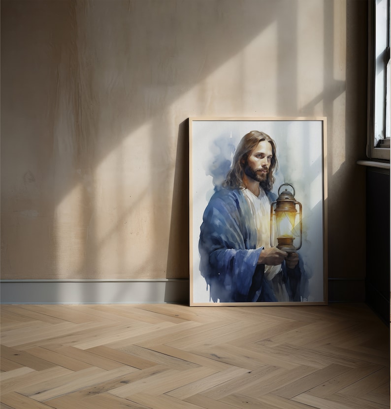 Jesus With Lantern Painting Jesus Guide Me to Light in the Darkness ...