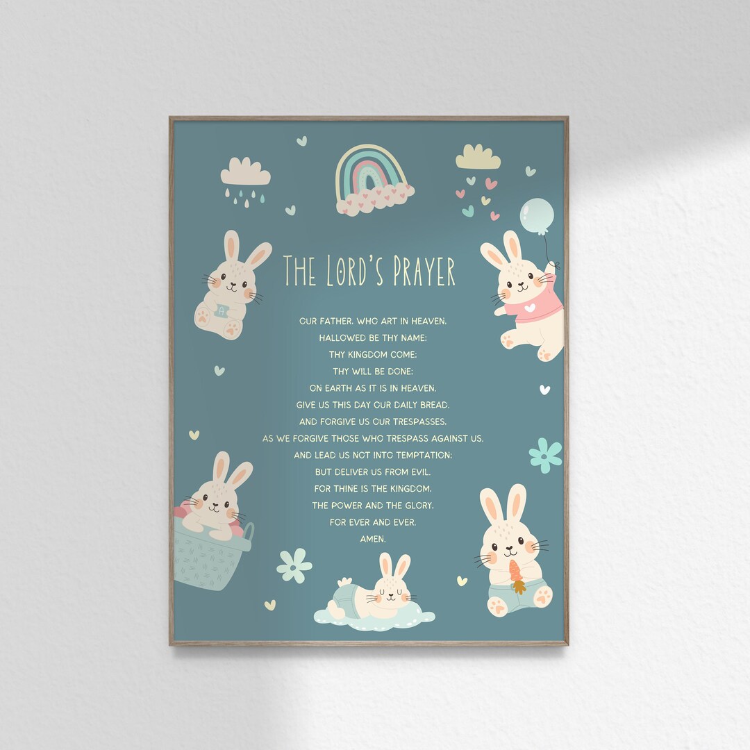 The Lords Prayer Christian Nursery Wall Art Bunny Rabbit Print ...