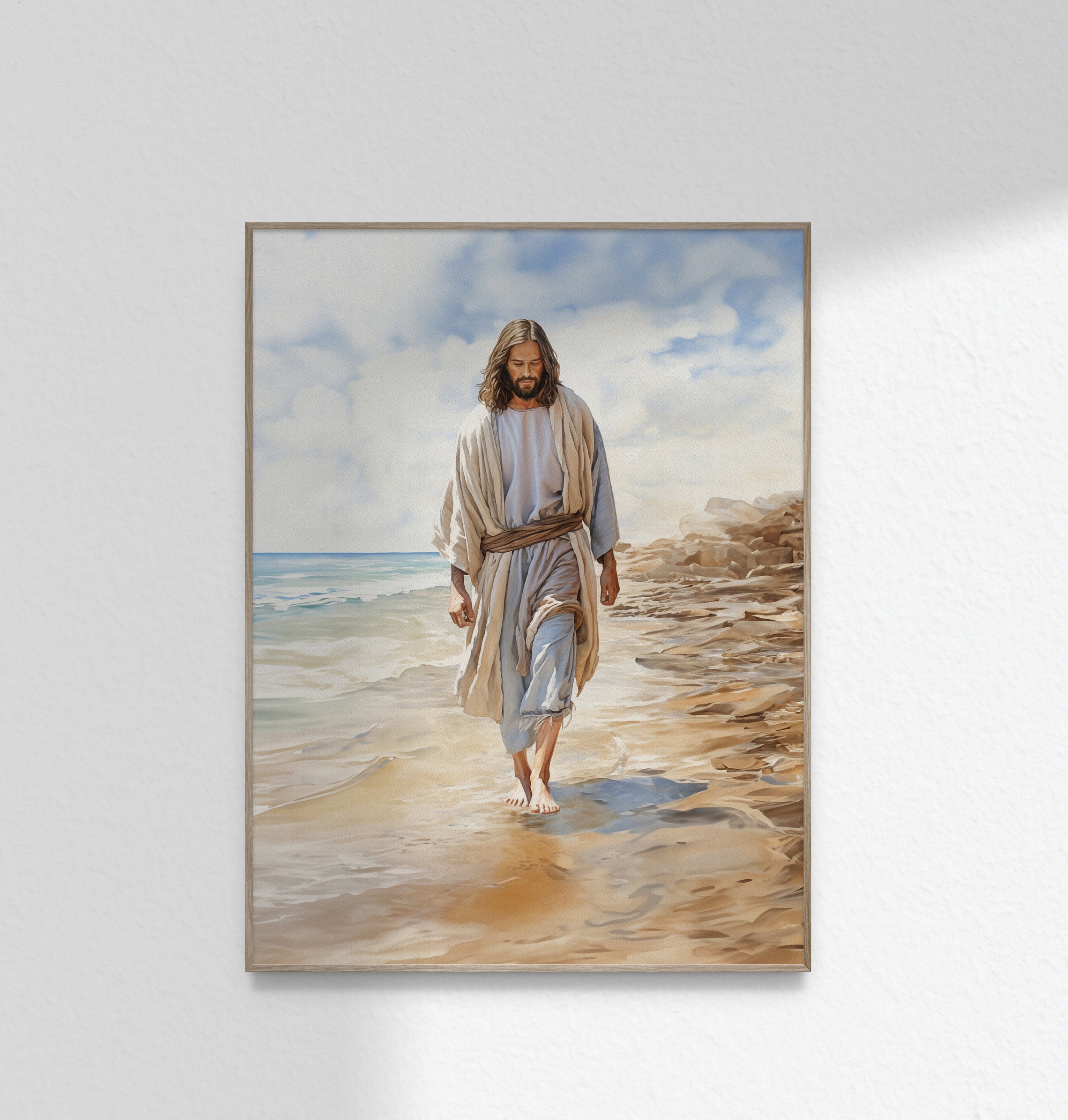 Jesus Walking on Beach Jesus Painting for Beachhouse Christ Beach Wall ...