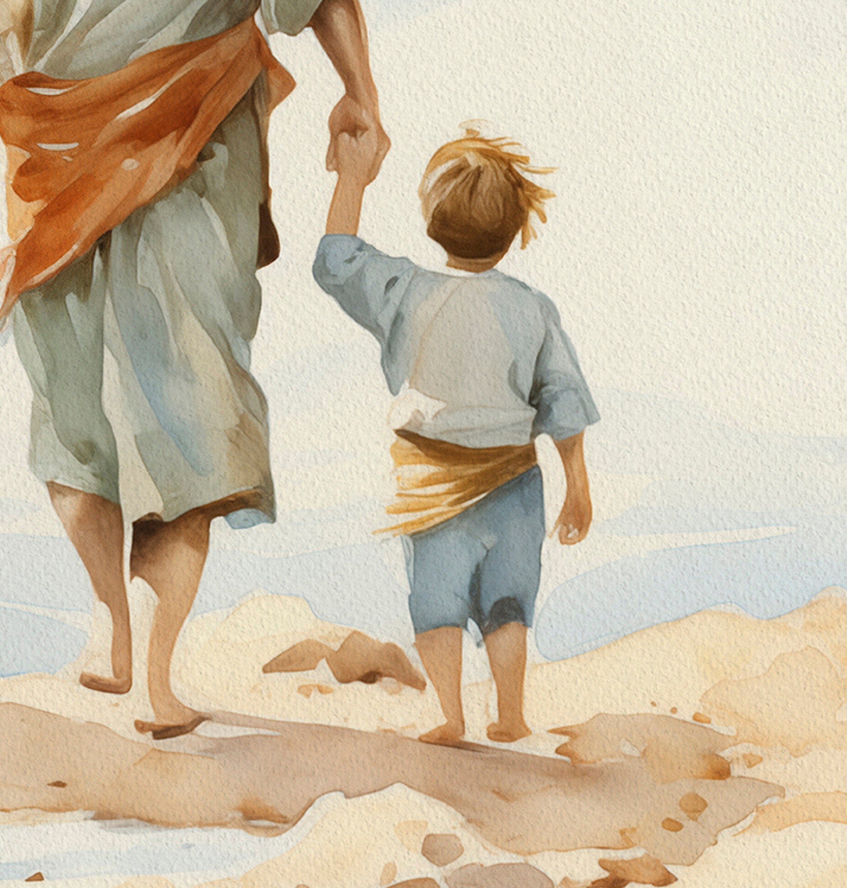 Walk Beside Me, Jesus Christ Walking With Two Children, Nursery Bible ...