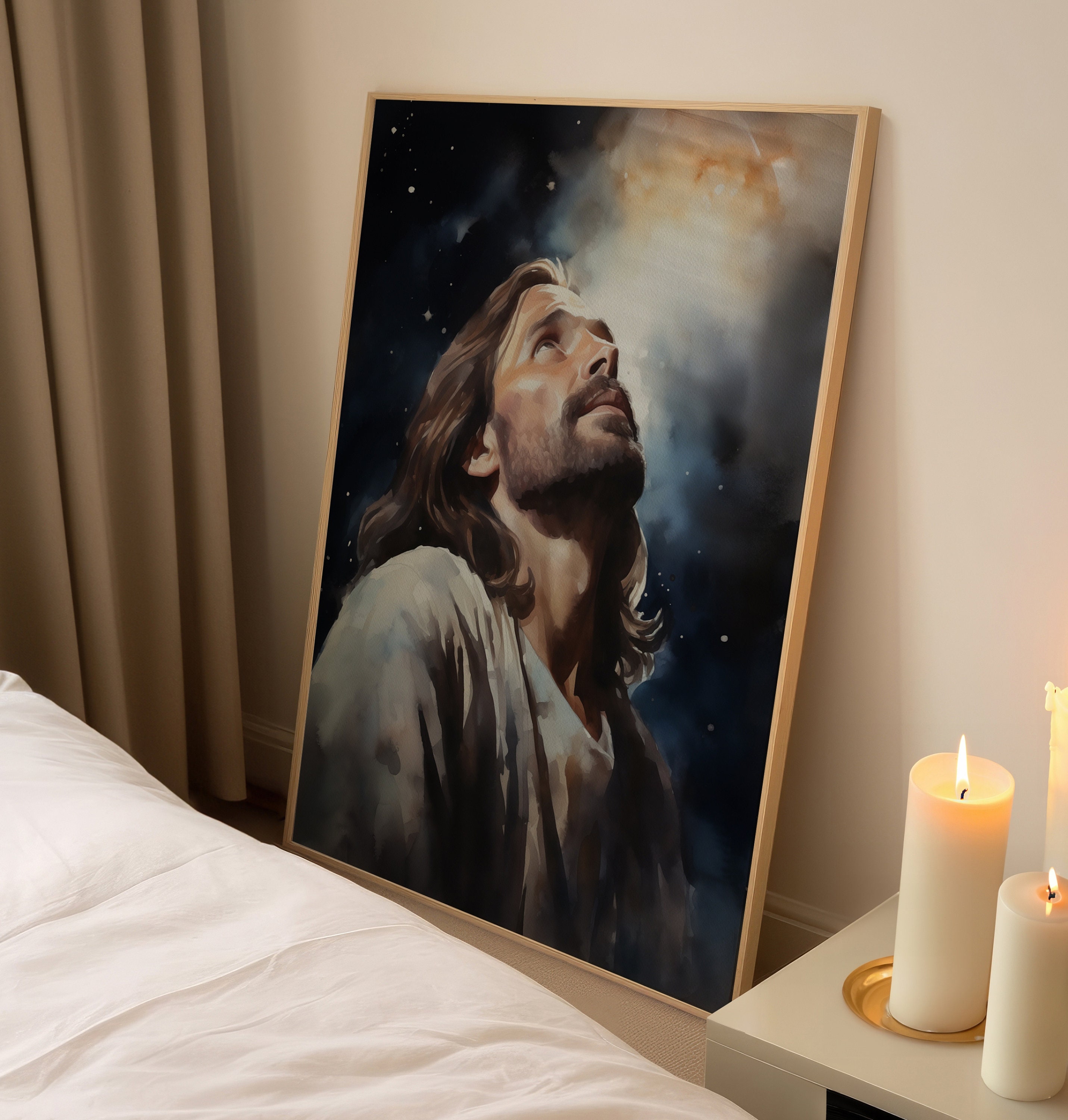 Jesus Christ Gazing at the Stars, Looking at Night Sky Heaven Christian ...