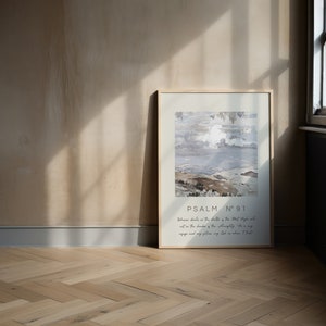 Psalm 91 Vintage Landscape Painting Light Blue Christian Bible Verse ...