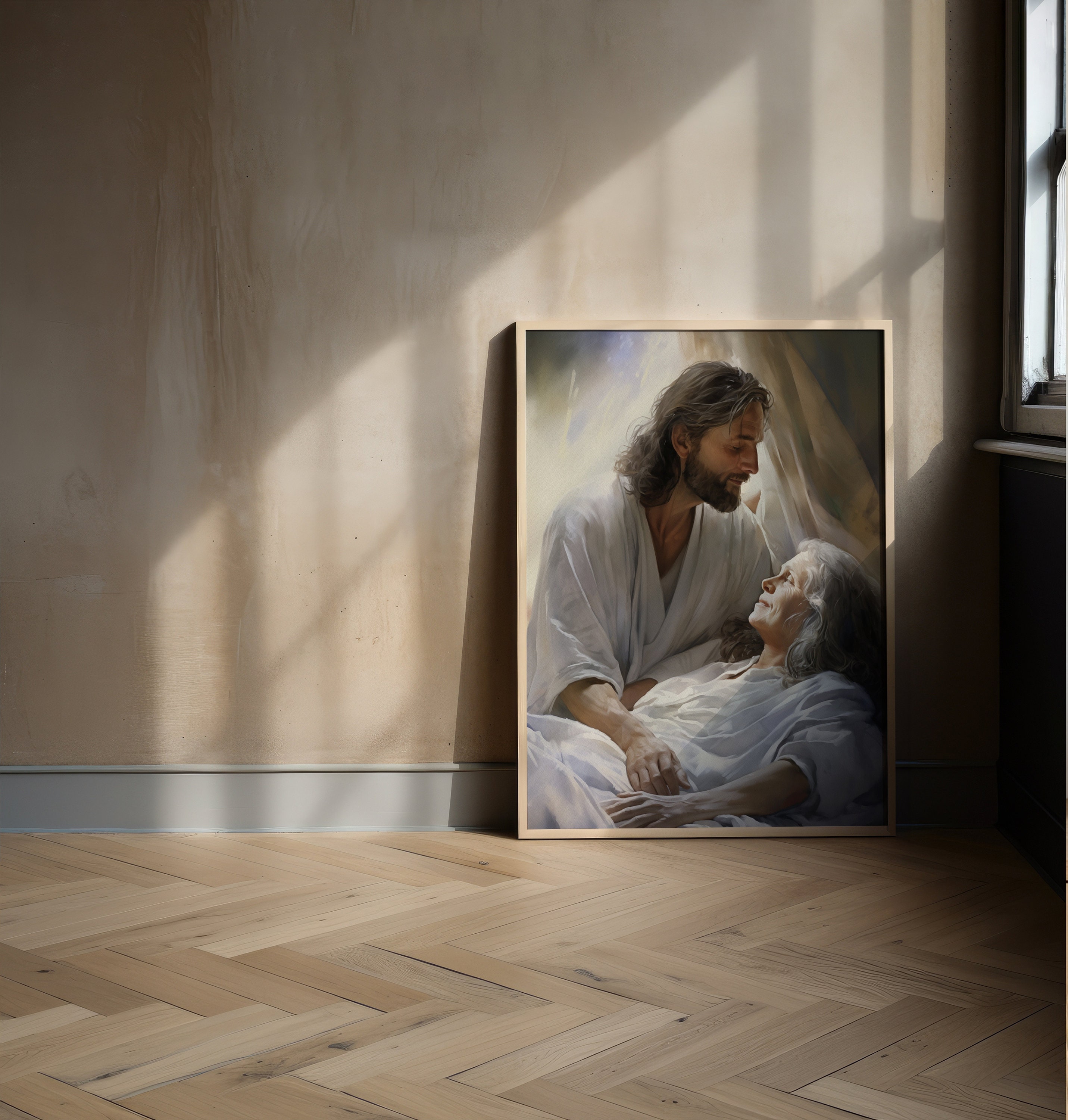 Jesus Heals Peters Mother-in-law, Christian Watercolor Painting Bible ...