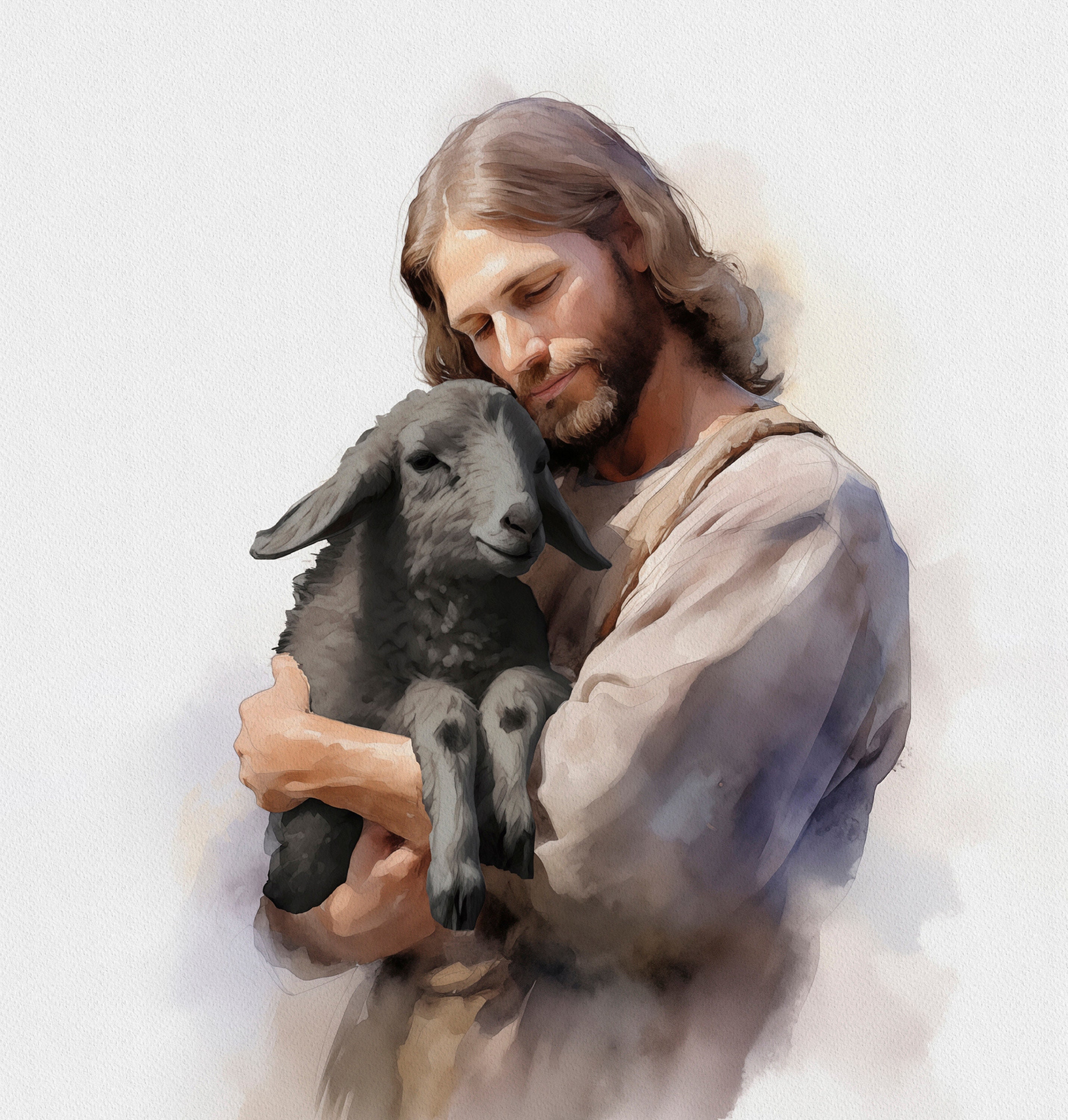 Jesus With a Black Lamb Christ With Lamb Christ Holding Black Sheep ...