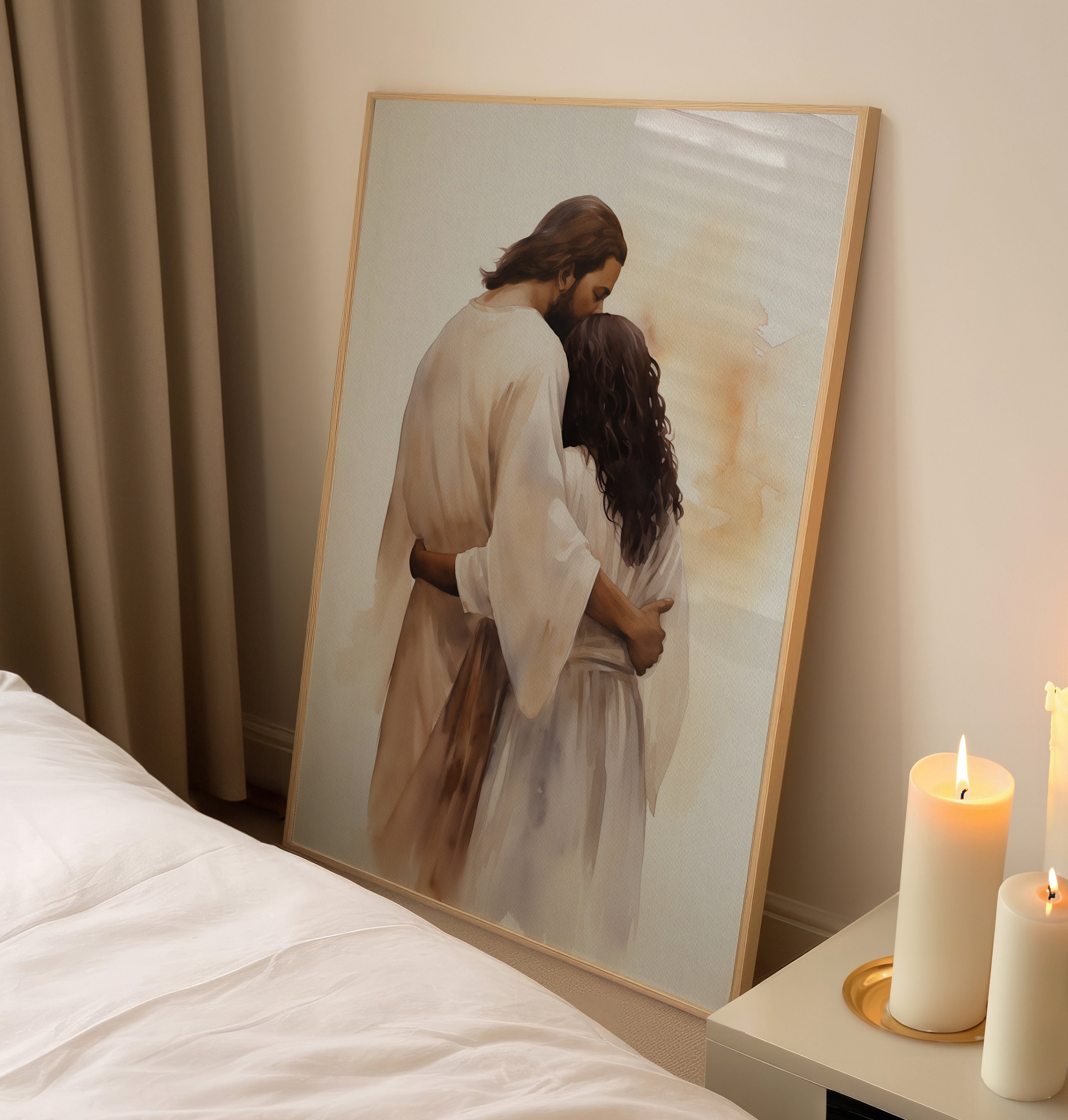 Jesus Hugging Woman Wall Art Jesus With Black Woman Jesus Embrace Woman ...