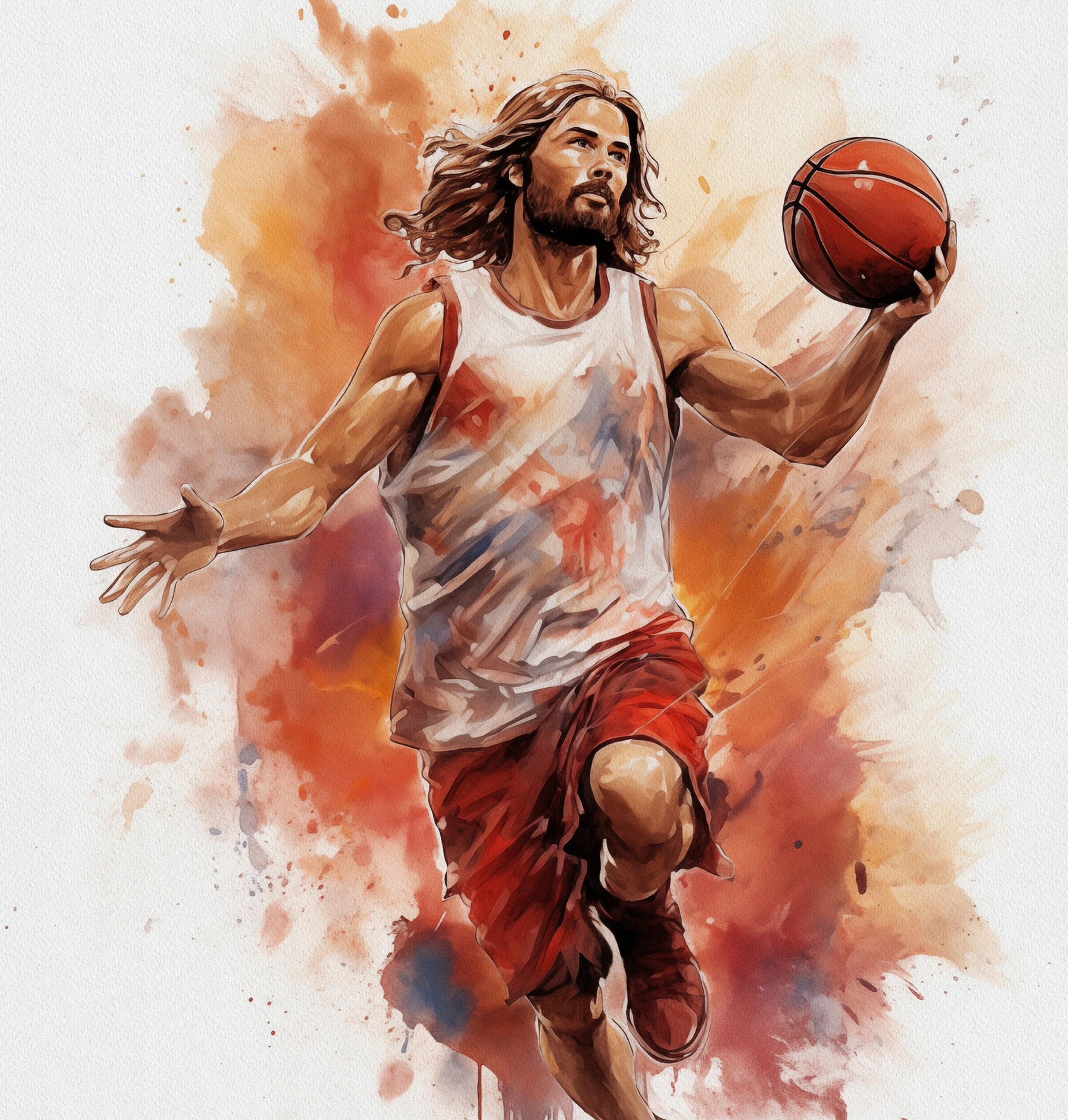 Jesus Playing Basketball Player Painting Painting Christ Christian Boy ...