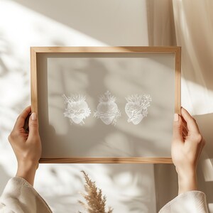 Three Hearts of the Holy Family Hearts Mary Jesus Joseph Beige Neutral ...
