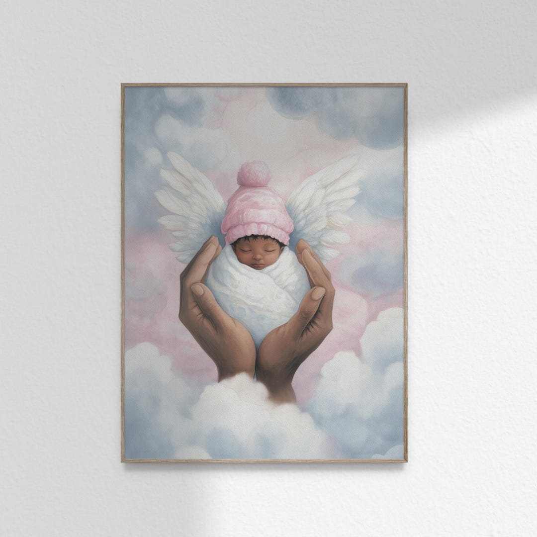 My Little Angel, Black Girl Memorial Angel, Baby Loss Gift Watercolor ...