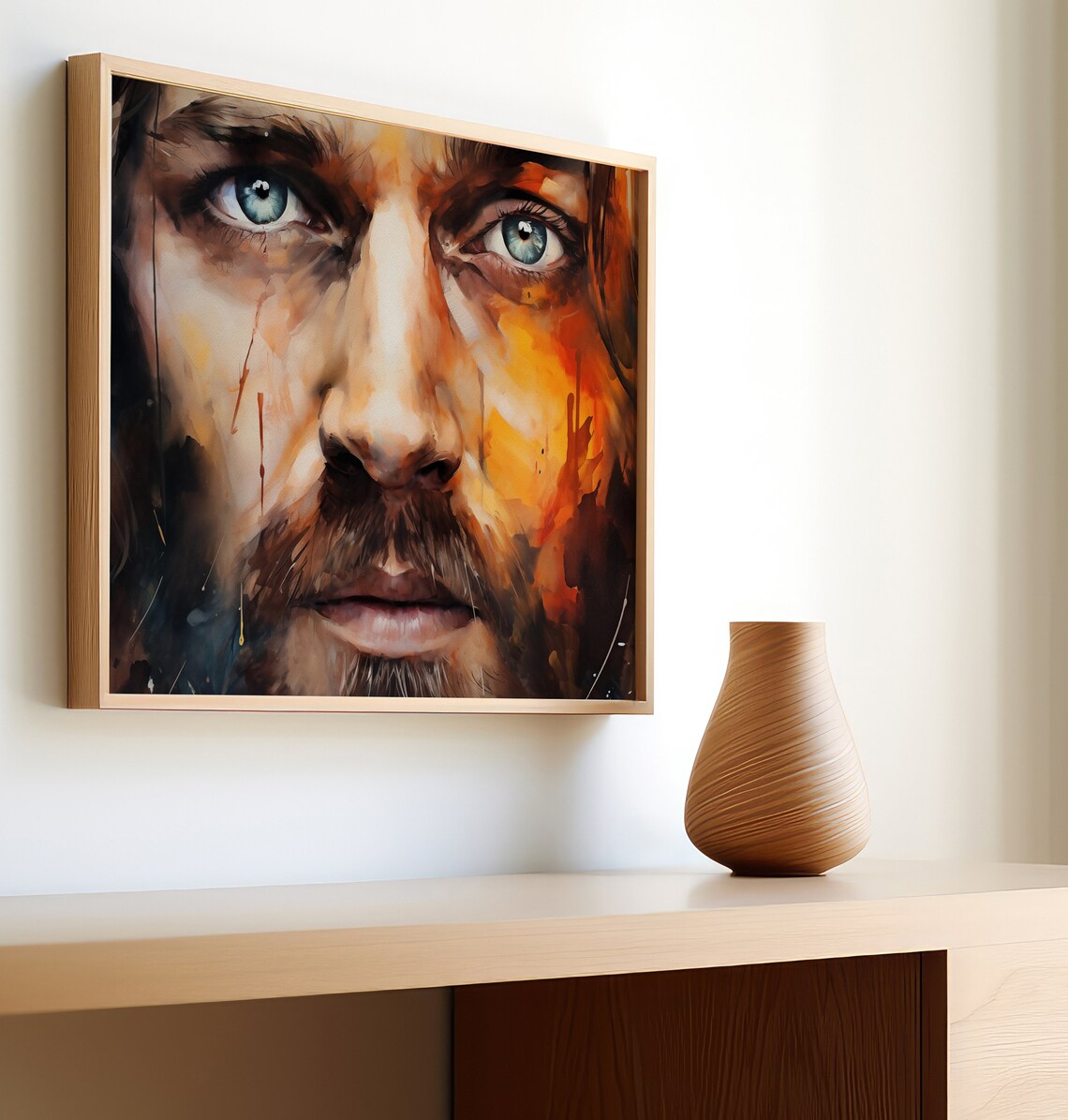 Jesus Wept, Face of Jesus With Blue Eyes, Closeup Large Christian ...