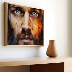 Jesus Wept, Face of Jesus With Blue Eyes, Closeup Large Christian ...