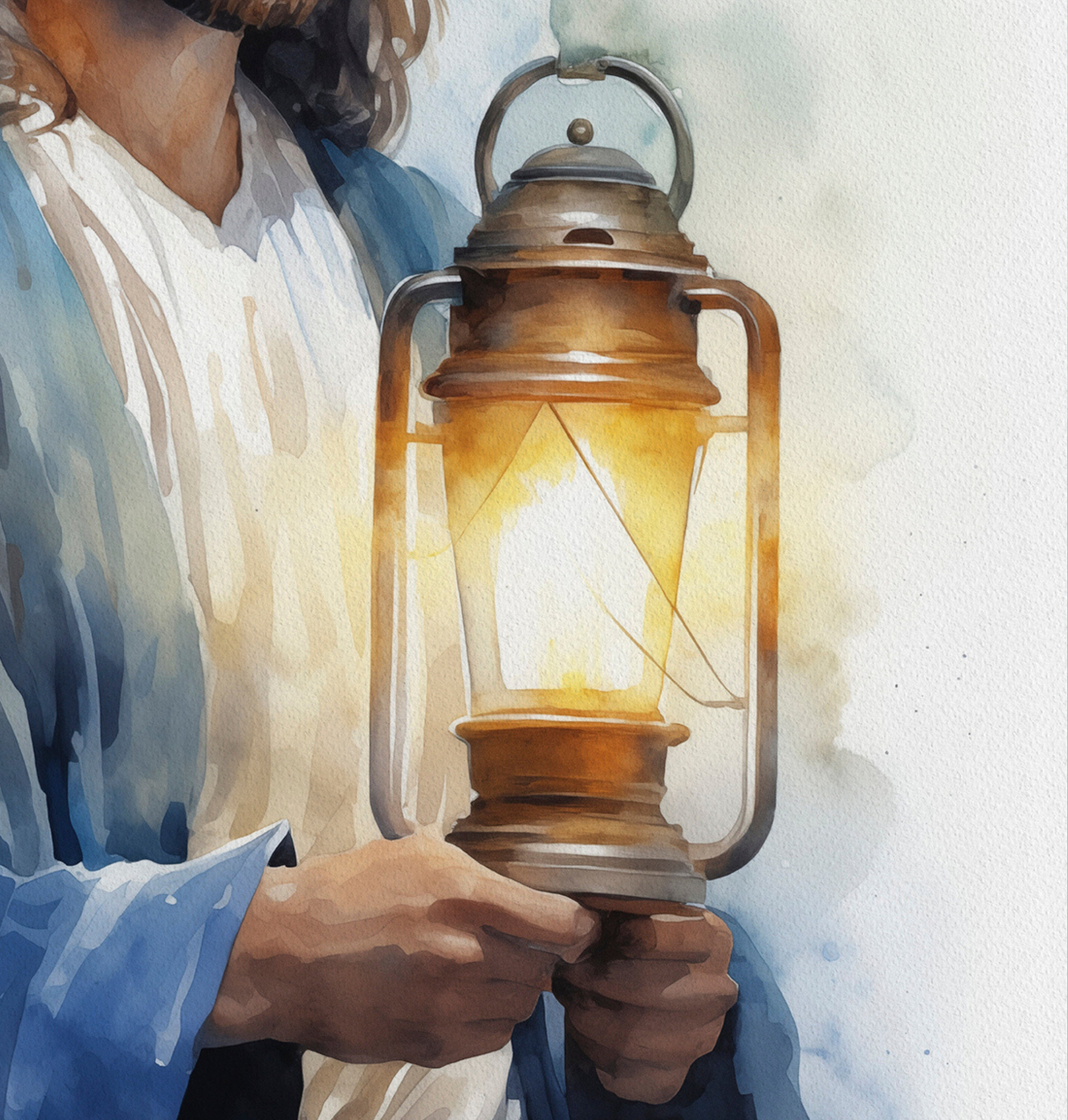 Jesus With Lantern Painting Jesus Guide Me to Light in the Darkness ...