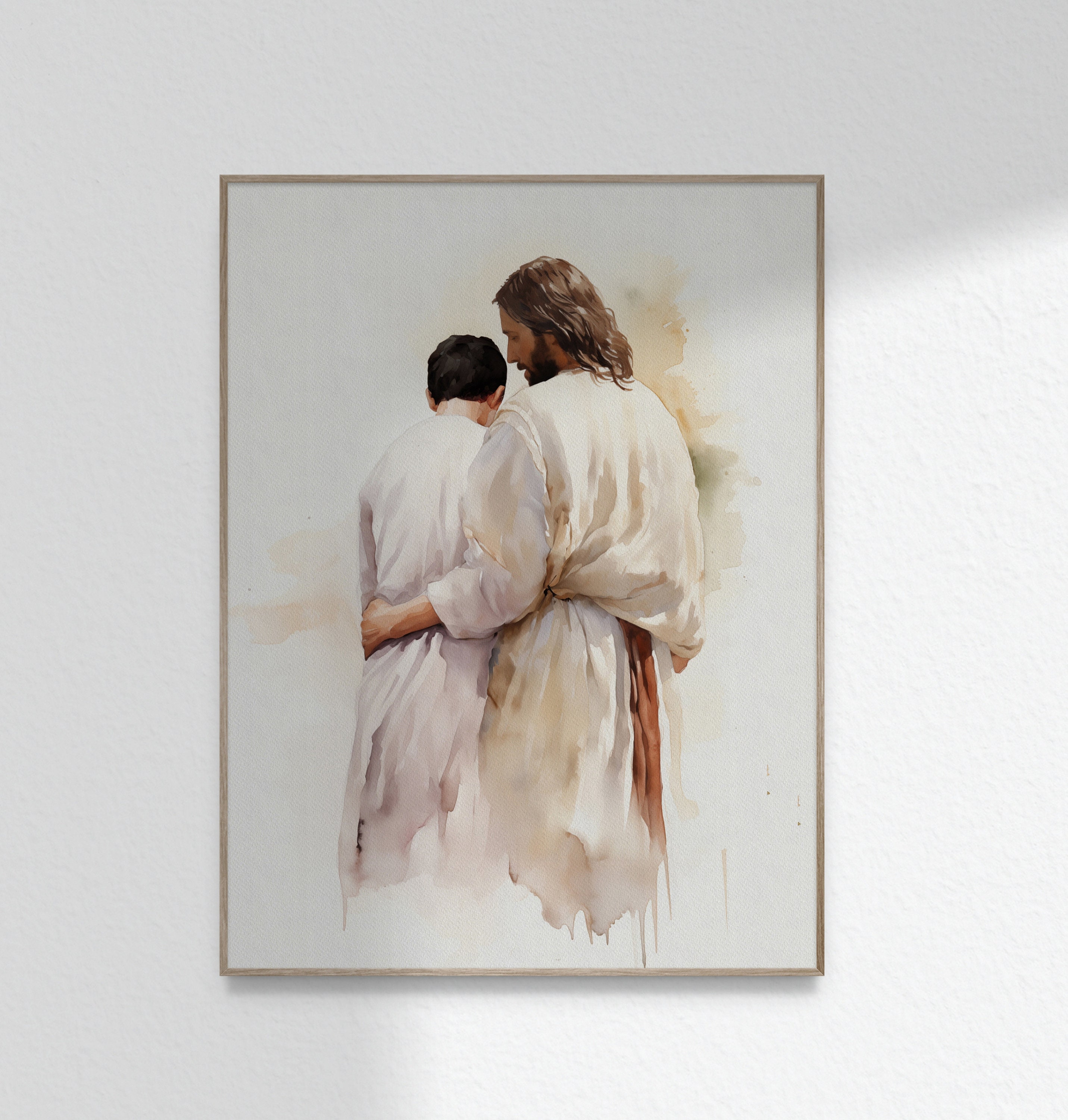Jesus With Young Man Art Jesus Hugging Teenage Black Hair Boy Art ...