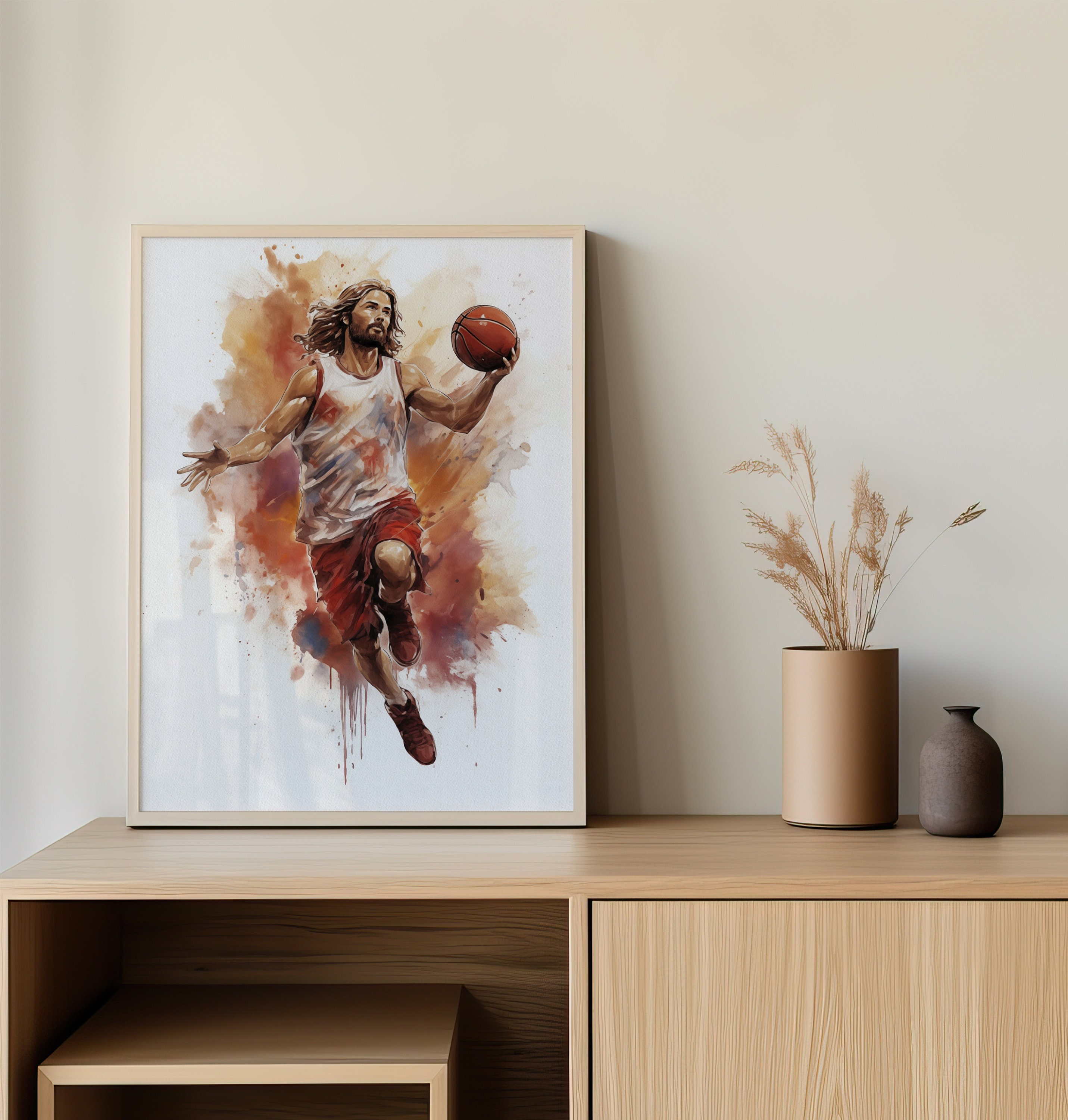 Jesus Playing Basketball Player Painting Painting Christ Christian Boy ...
