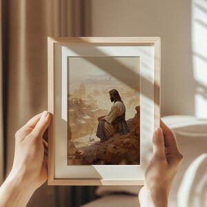 Jesus Sitting Wall Art Print Christ Praying Over Jerusalem Art Jesus ...