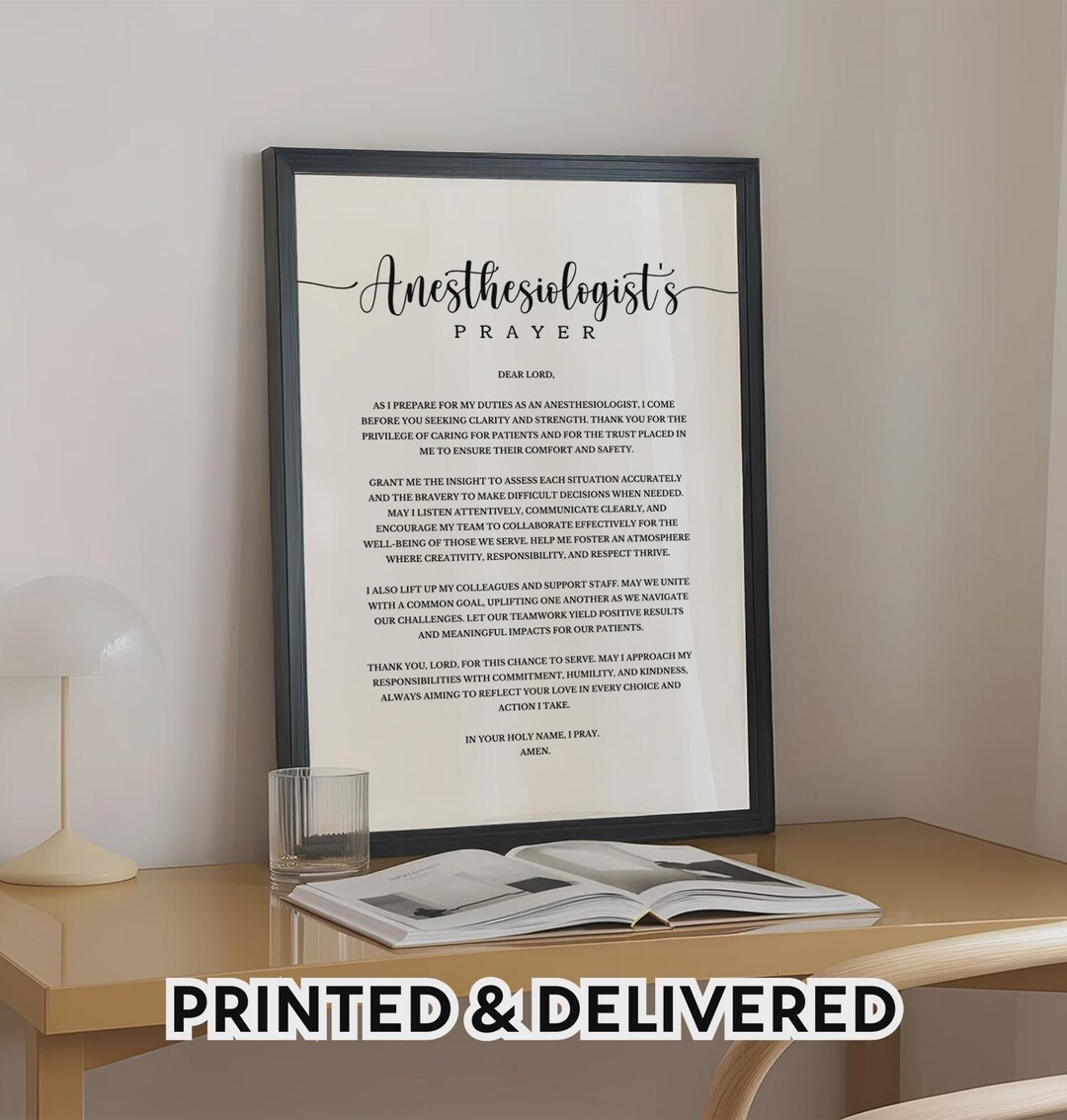PRINTED Anesthesiologist's Prayer Gift for Anesthesiologist, Christian ...