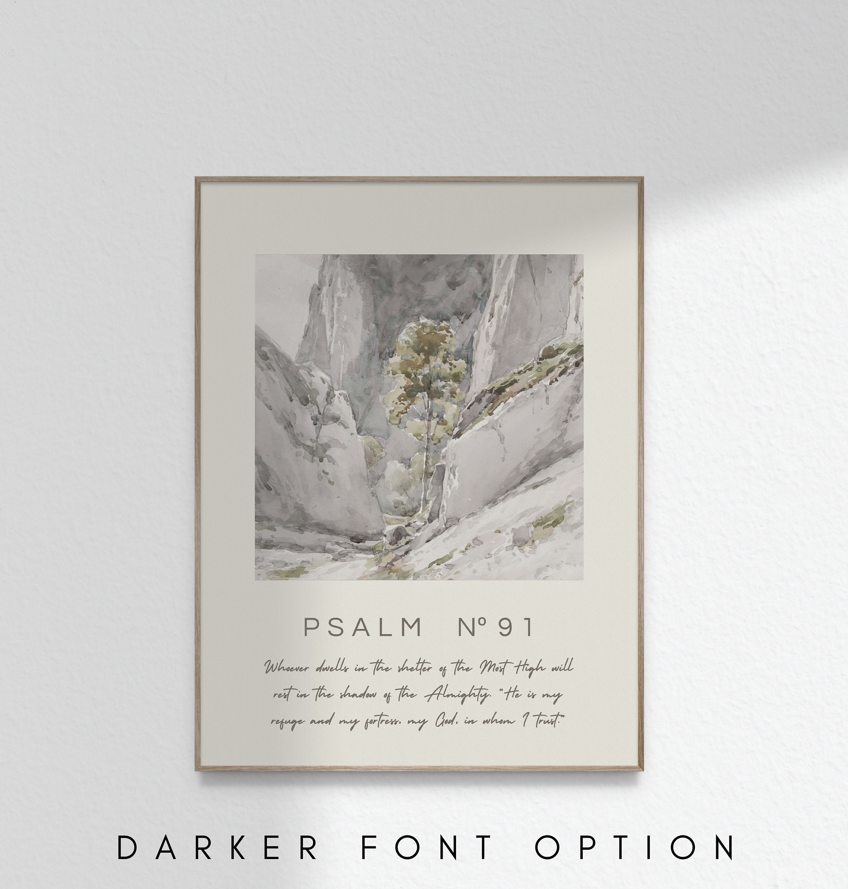 Psalm 91 Vintage Landscape Painting Beige & Christian Bible Verse ...