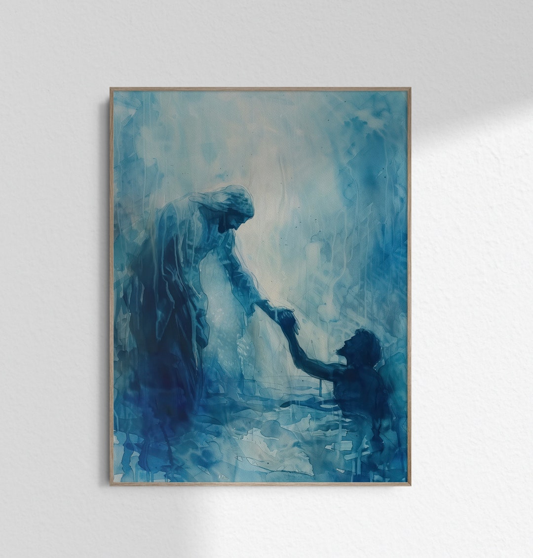 Jesus Reaching Down to Save Peter Jesus Saving in Water Painting Print ...