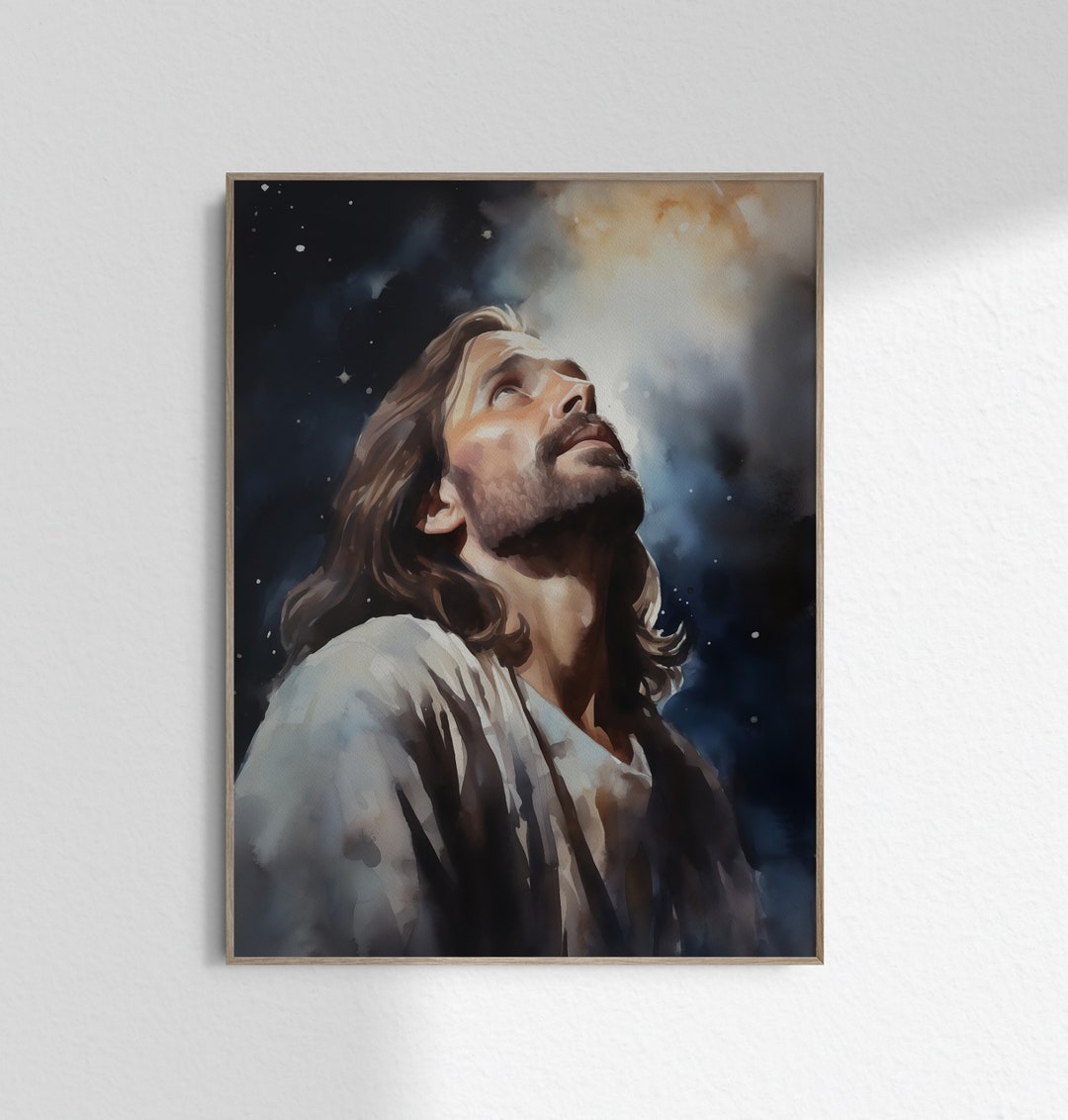 Jesus Christ Gazing at the Stars, Looking at Night Sky Heaven Christian ...