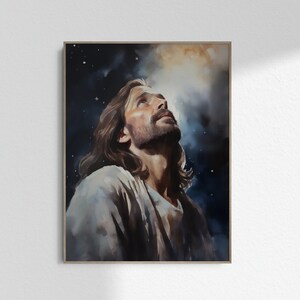 Jesus Christ Gazing at the Stars, Looking at Night Sky Heaven Christian ...