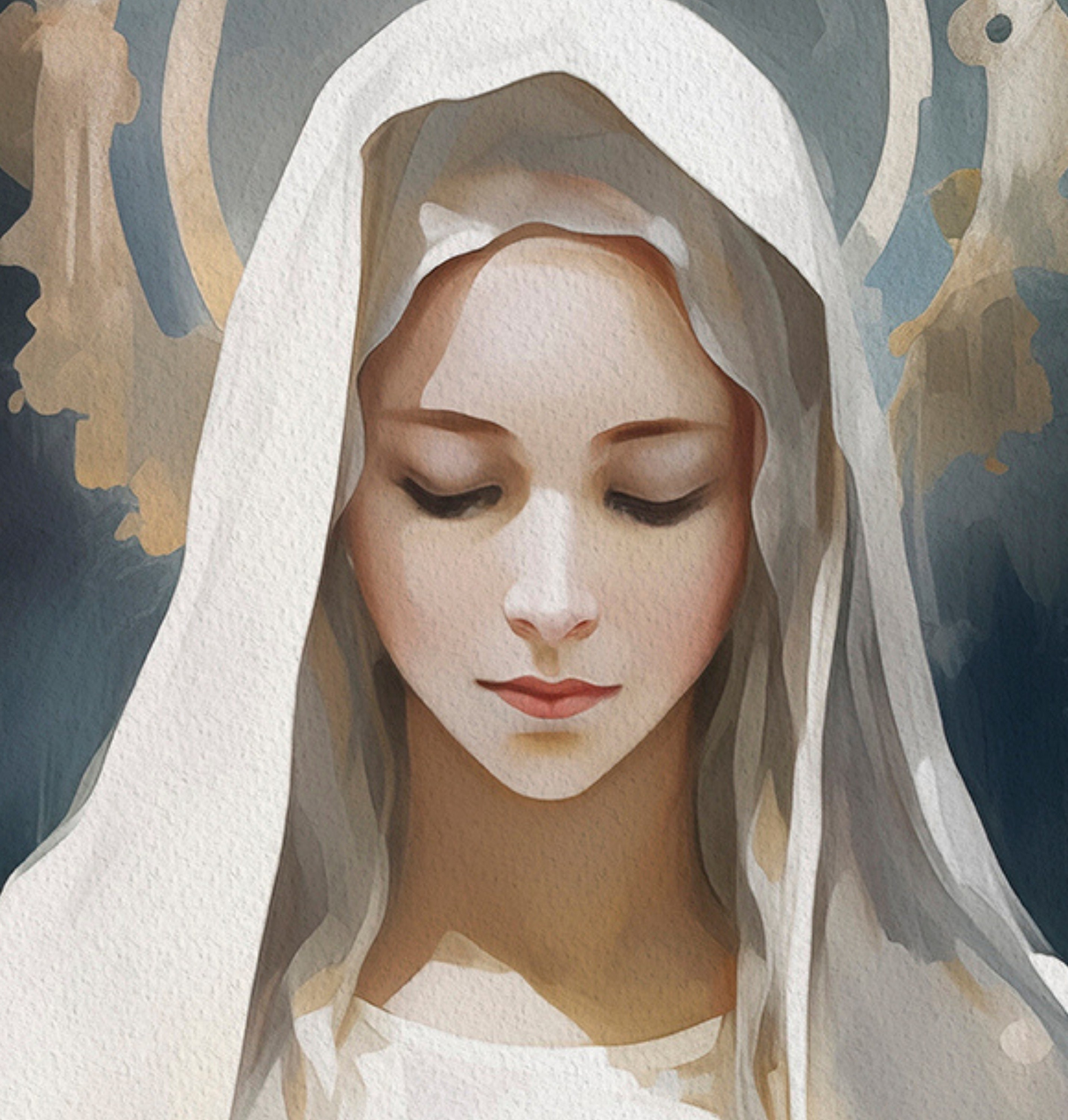Virgin Mary in Garden of Flowers Mother of God Our Lady Christian ...