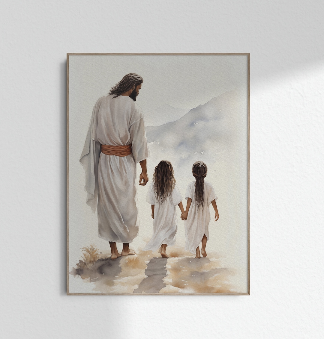 Jesus With Twin Girls Christ With Two Small Girls Jesus With Twins ...