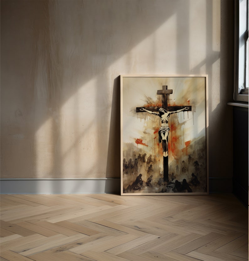 Christ Crucified on Cross Jesus Poster Modern Abstract Christian Art Painting Bible Wall Art ...