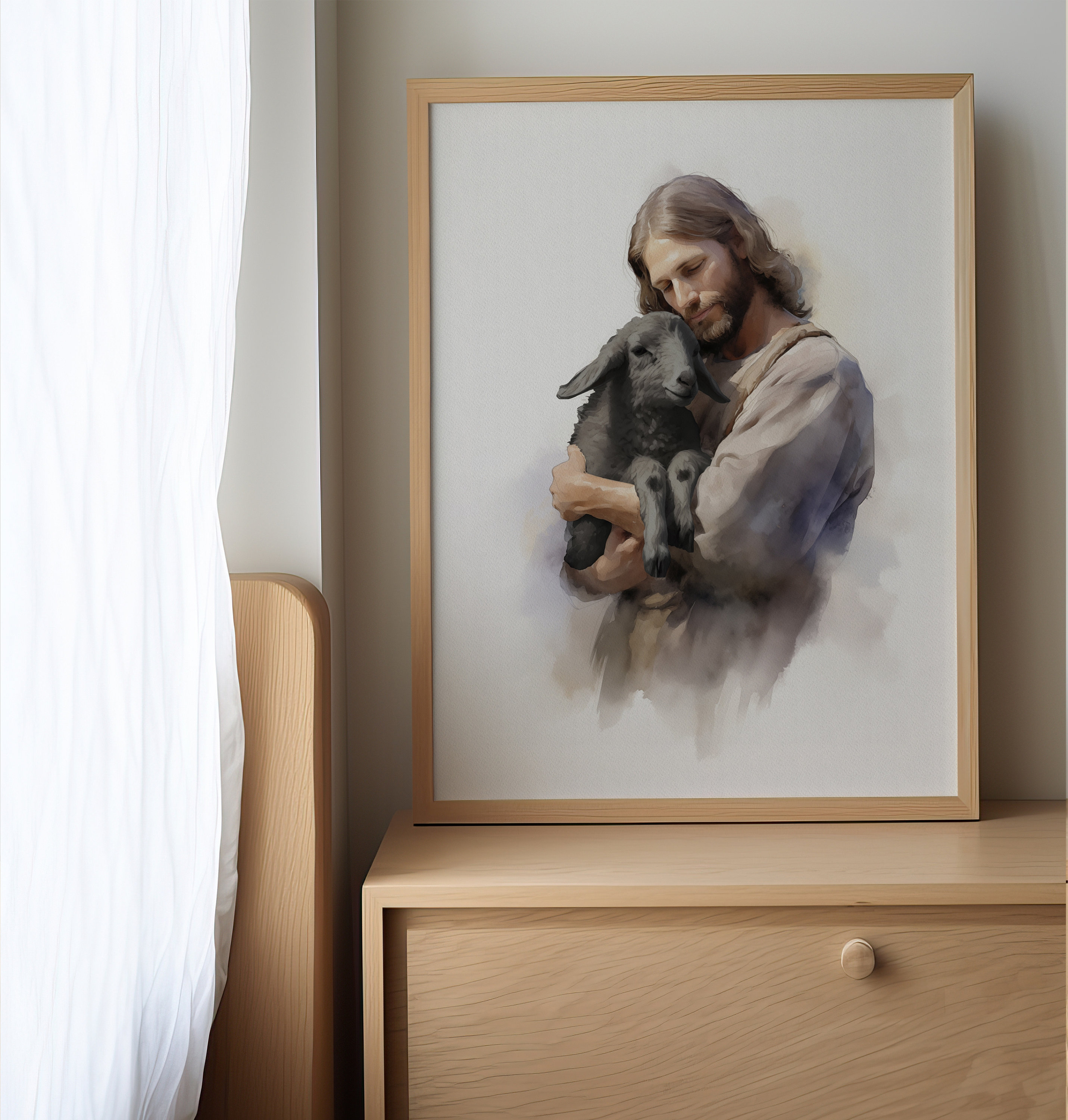 Jesus With a Black Lamb Christ With Lamb Christ Holding Black Sheep ...