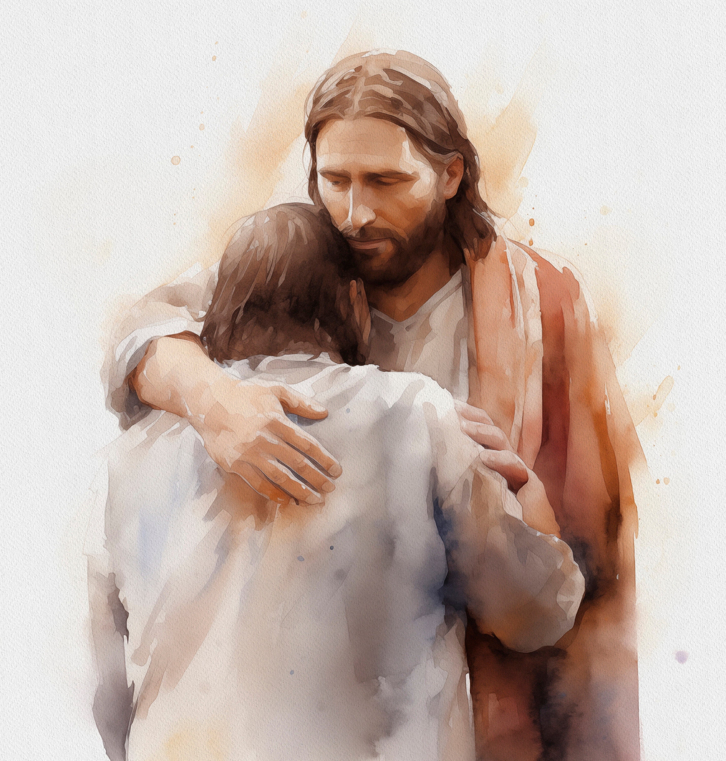 Jesus Hugging Man Jesus Holding a Man Watercolor Painting Christian ...