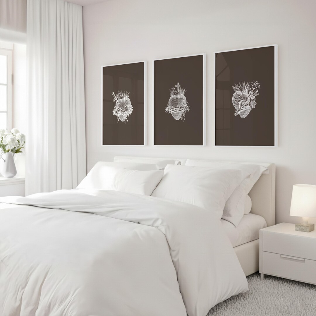 PRINTED Three Hearts of the Holy Family Hearts Prints Set of 3, Taupe ...