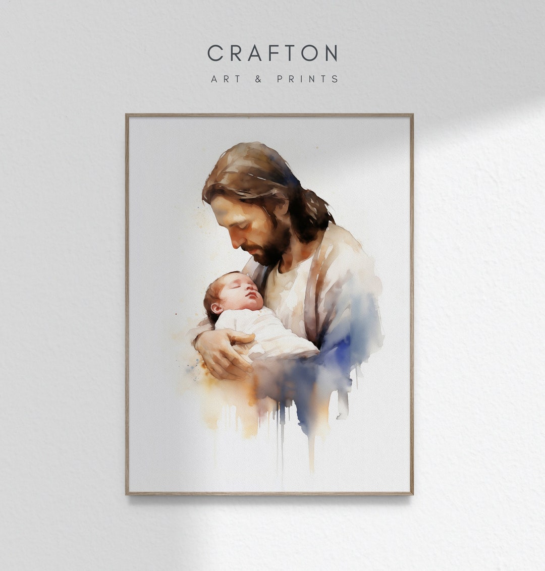 Jesus With Baby Father Child Portrait Catholic Dad Gift Watercolor ...