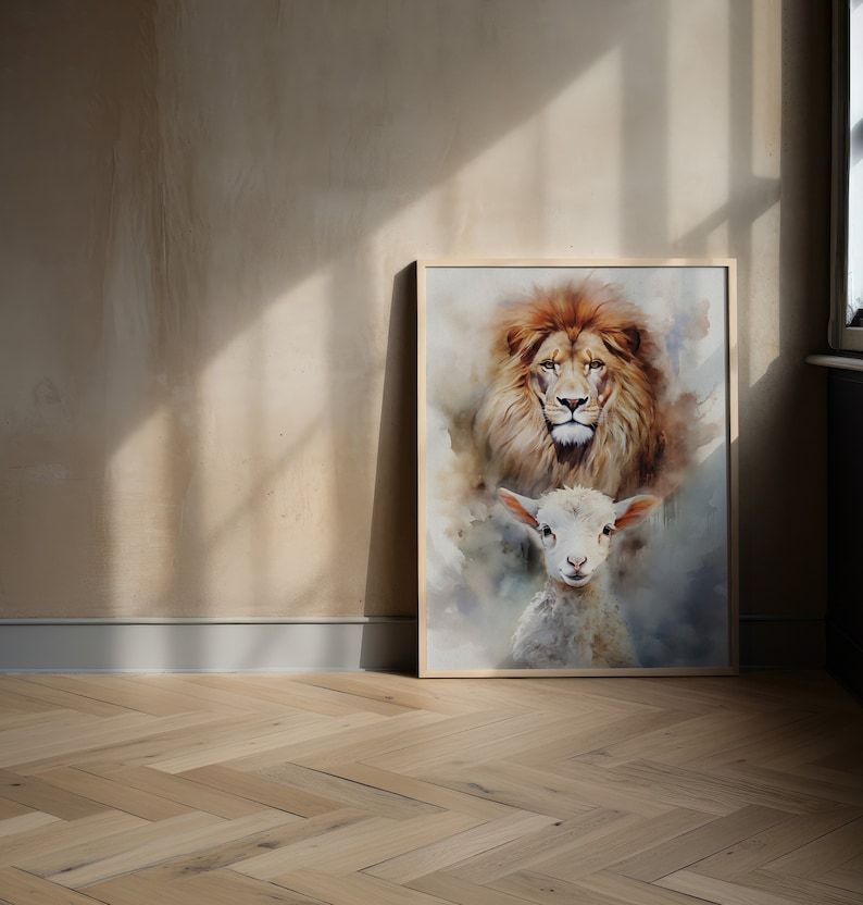 Lion and Lamb Art Lamb and Lion of Judah, John 1 Wall Art, Christian ...