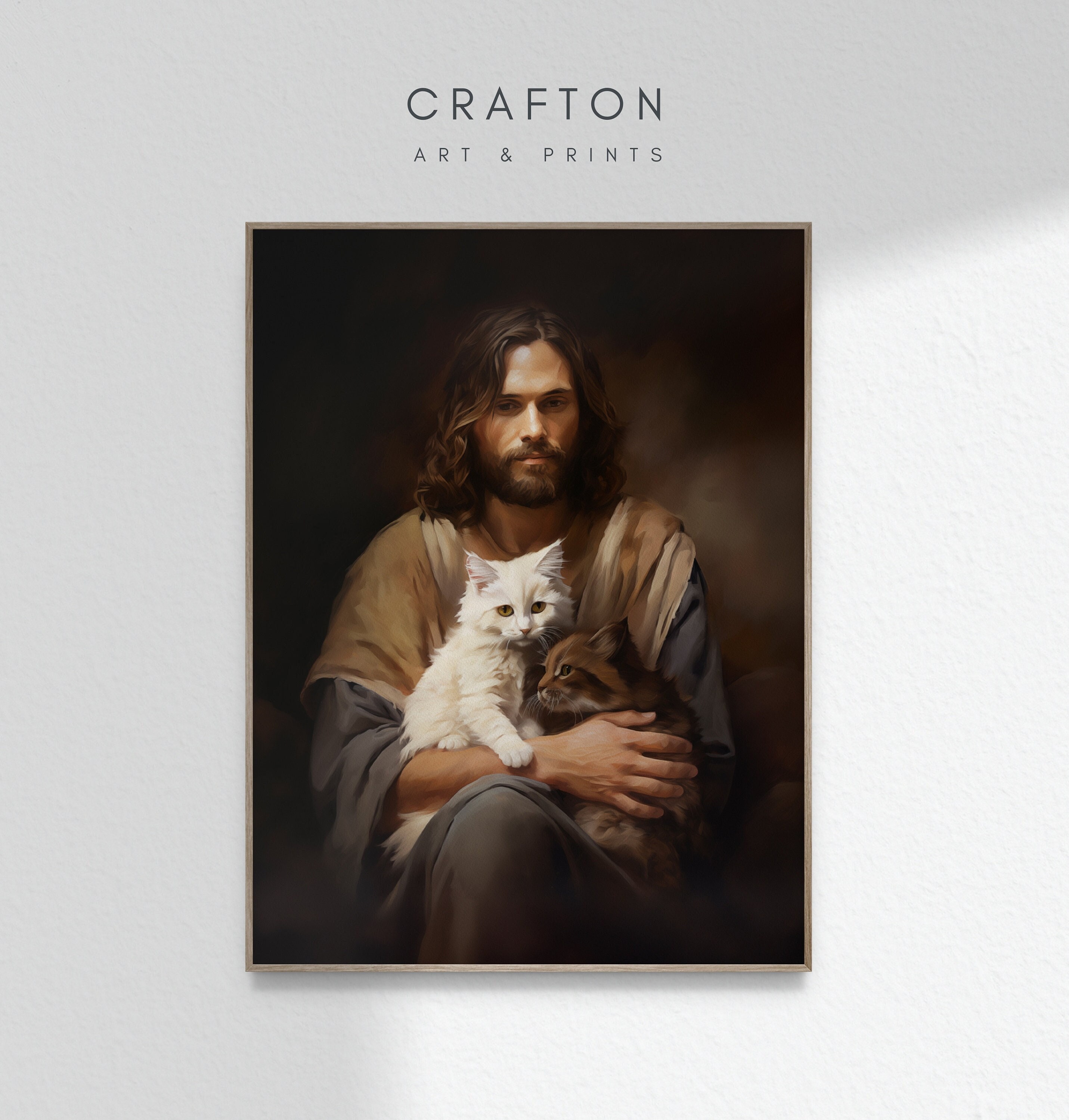 Jesus With Cats Christian Cat Art Print Gift for Cat Lover Owner People ...