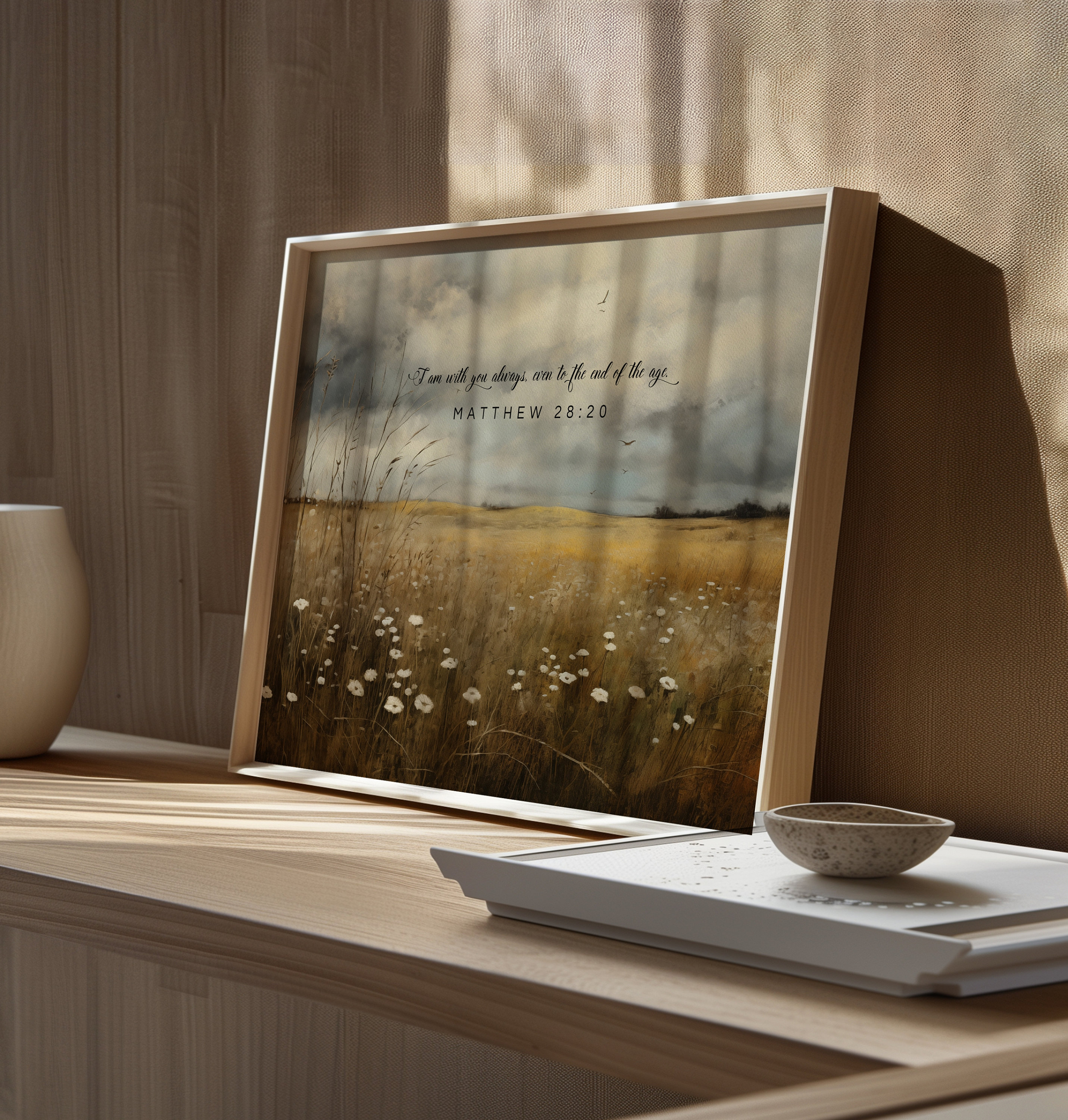 Floral Christian Wall Art Wildflowers Meadow Print Matthew 28 20 I Am ...