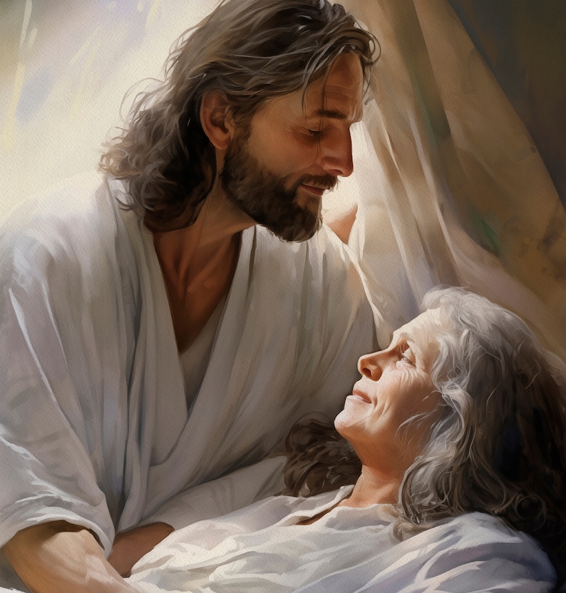 Jesus Heals Peters Mother-in-law, Christian Watercolor Painting Bible ...