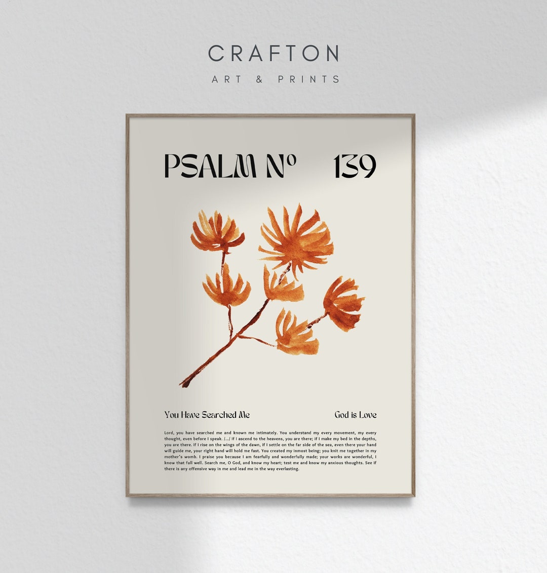 Psalm 139 Wall Art Print, You Have Searched Me, Watercolor BOHO Floral ...