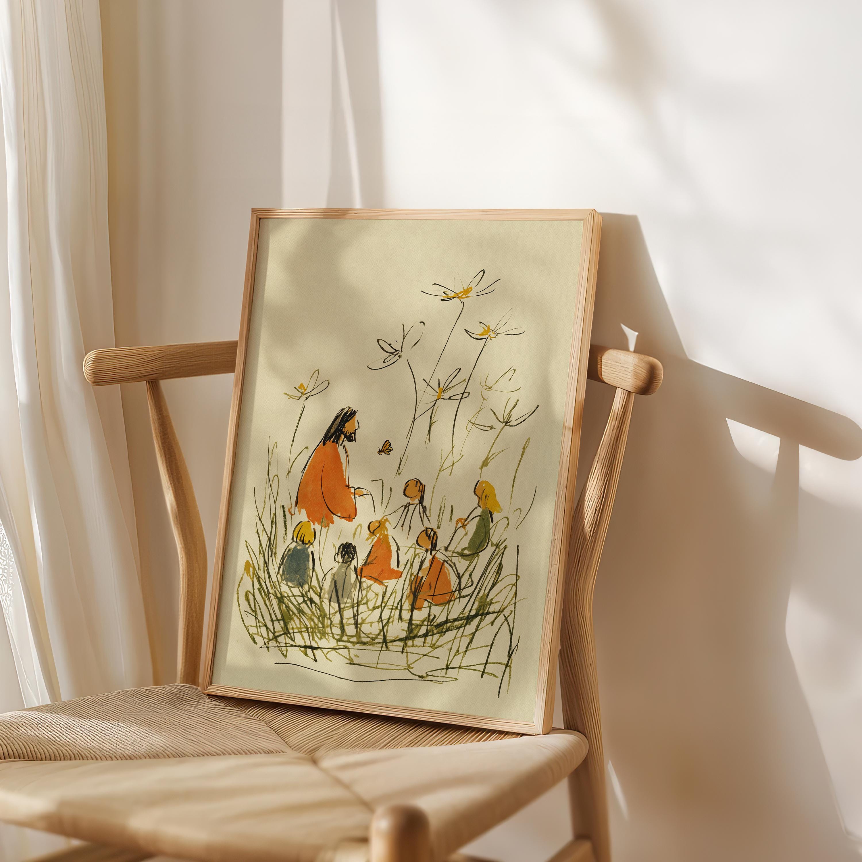 Jesus Christ With Children Nursery Art, Jesus With Kids Illustration ...